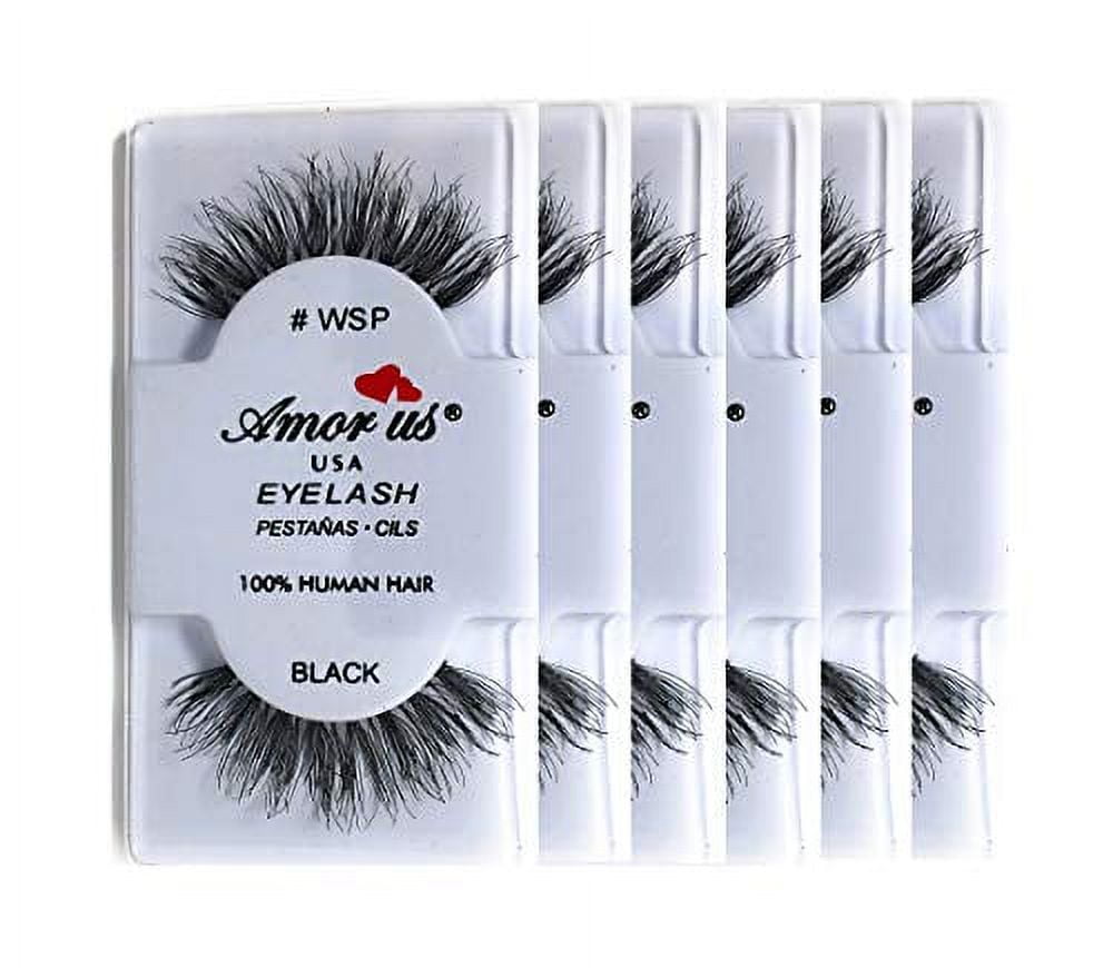 Amorus 100% Human Hair False Eyelashes #WSP - Black - (6 Pack) - Wispy ...