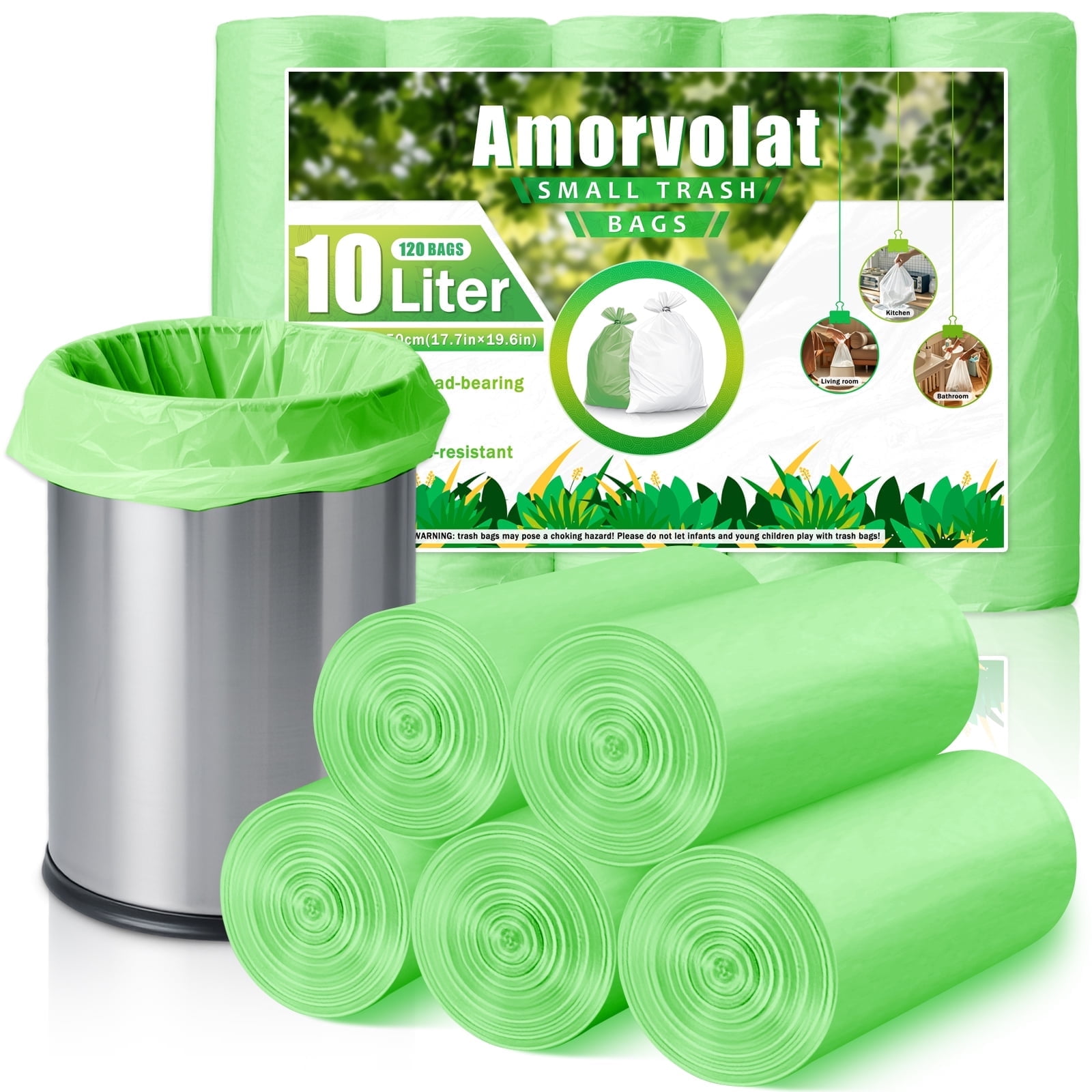 Amorvolat 3 Gallon Garbage Bags 120 Count Small Trash Bags Bathroom ...