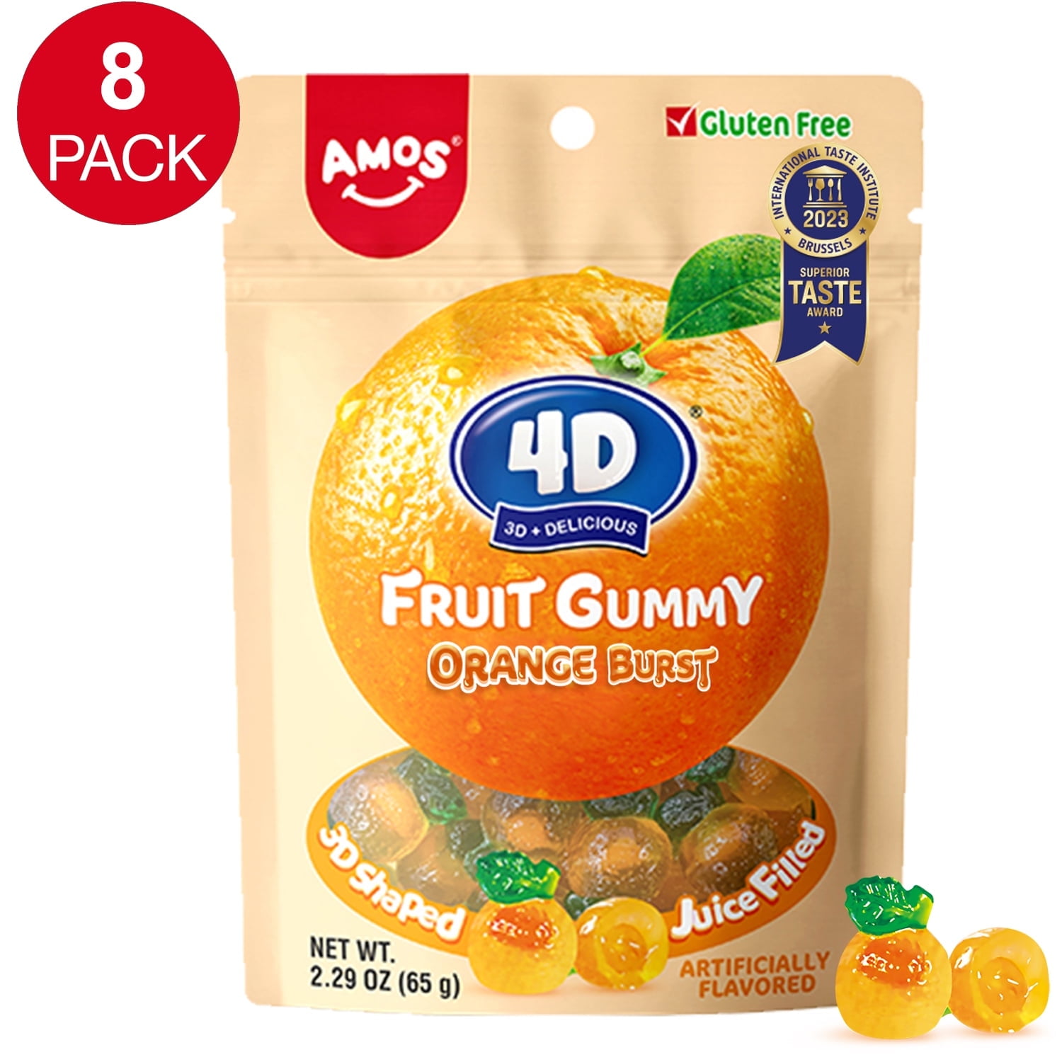 AMOS 4D Fruit Gummy Orange Burst, Fruity Snacks Jelly Filled 2.29oz Per Bag (8 Bags) - Walmart.com