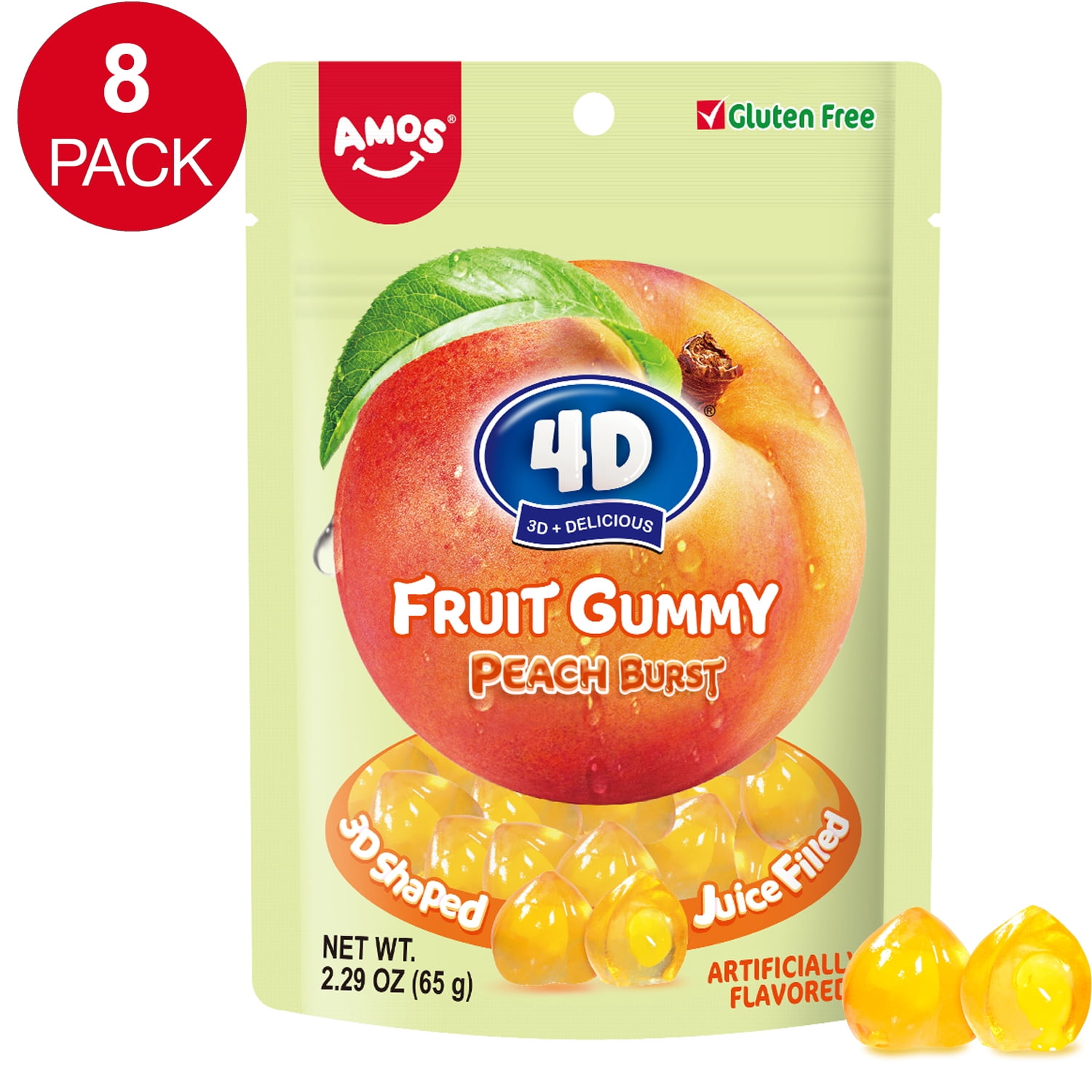 Amos 4D Fruit Gummy Yellow Peach Burst, Fruity Snacks Jelly Filled 2 ...