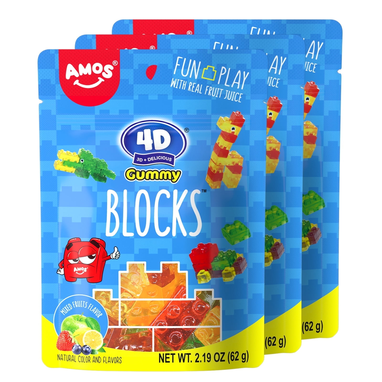 Amos 4D Gummy Candy Brick, Mixed Fruit Gummies Edible Building Blocks ...