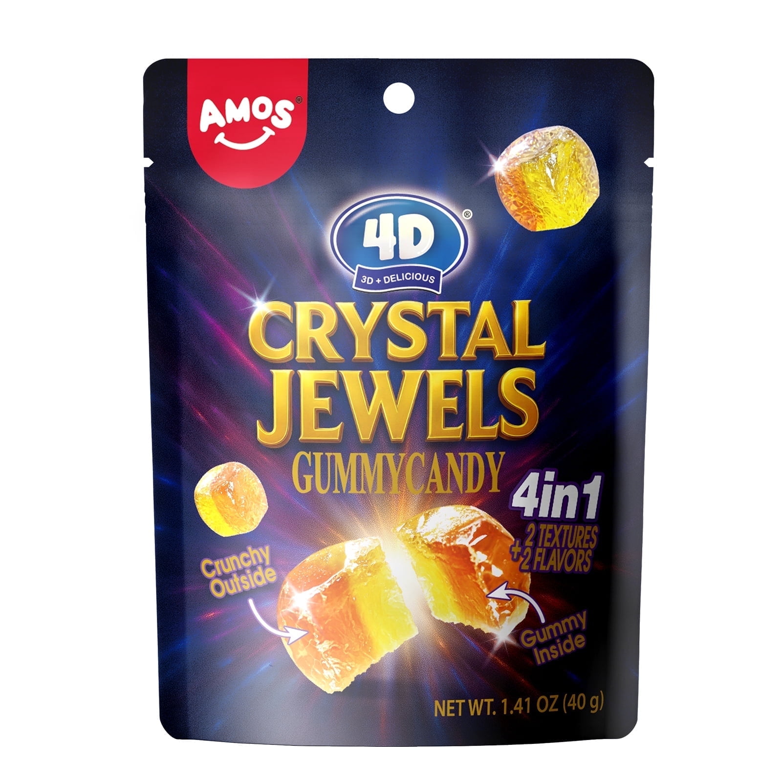 Amos 4D Gummy Candy Crystal Jewels Crunchy Outside & Gummy Inside 1.41 ...