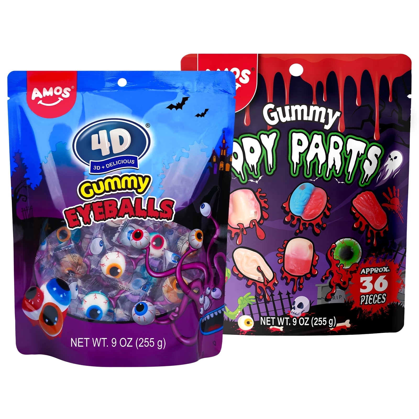 Amos Halloween Candy Variety Pack, Gummy Eyeballs & Body Parts, Fat ...