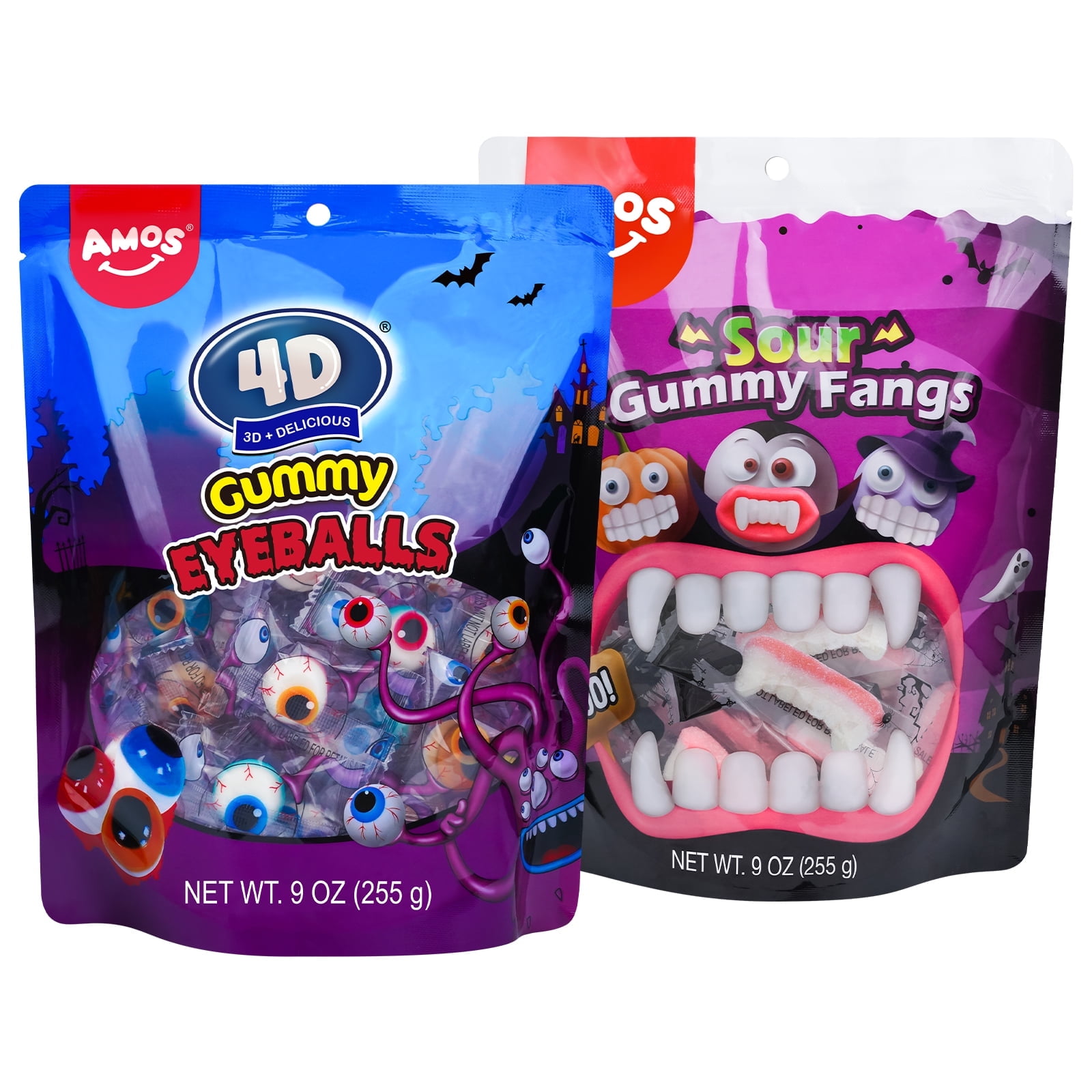 Amos Halloween Candy Variety Pack, Gummy Eyeballs & Sour Fangs, Low ...