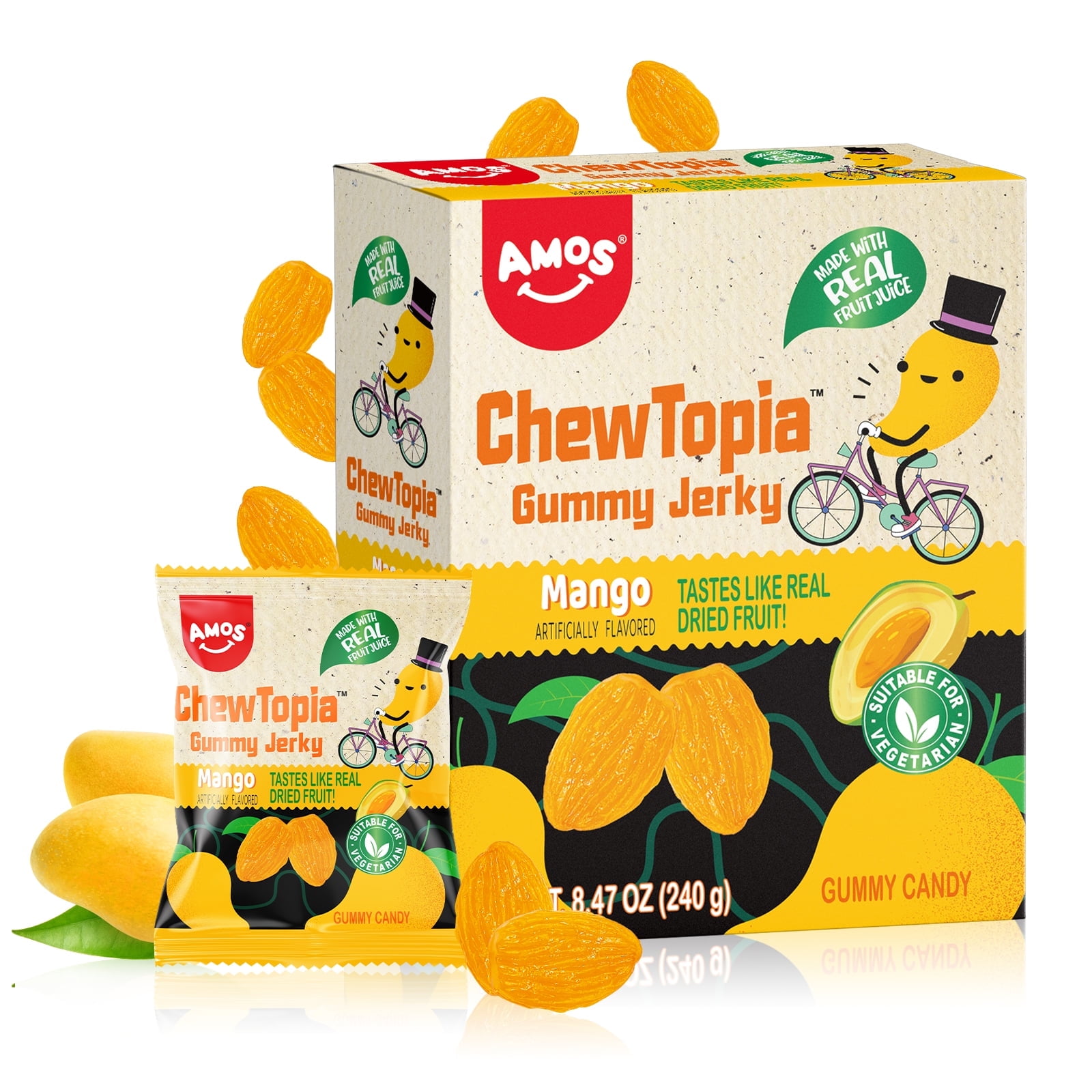 Amos Mango Gummy Jerky ChewTopia Vegan Chewy Fruit Snack, 8.47oz ...