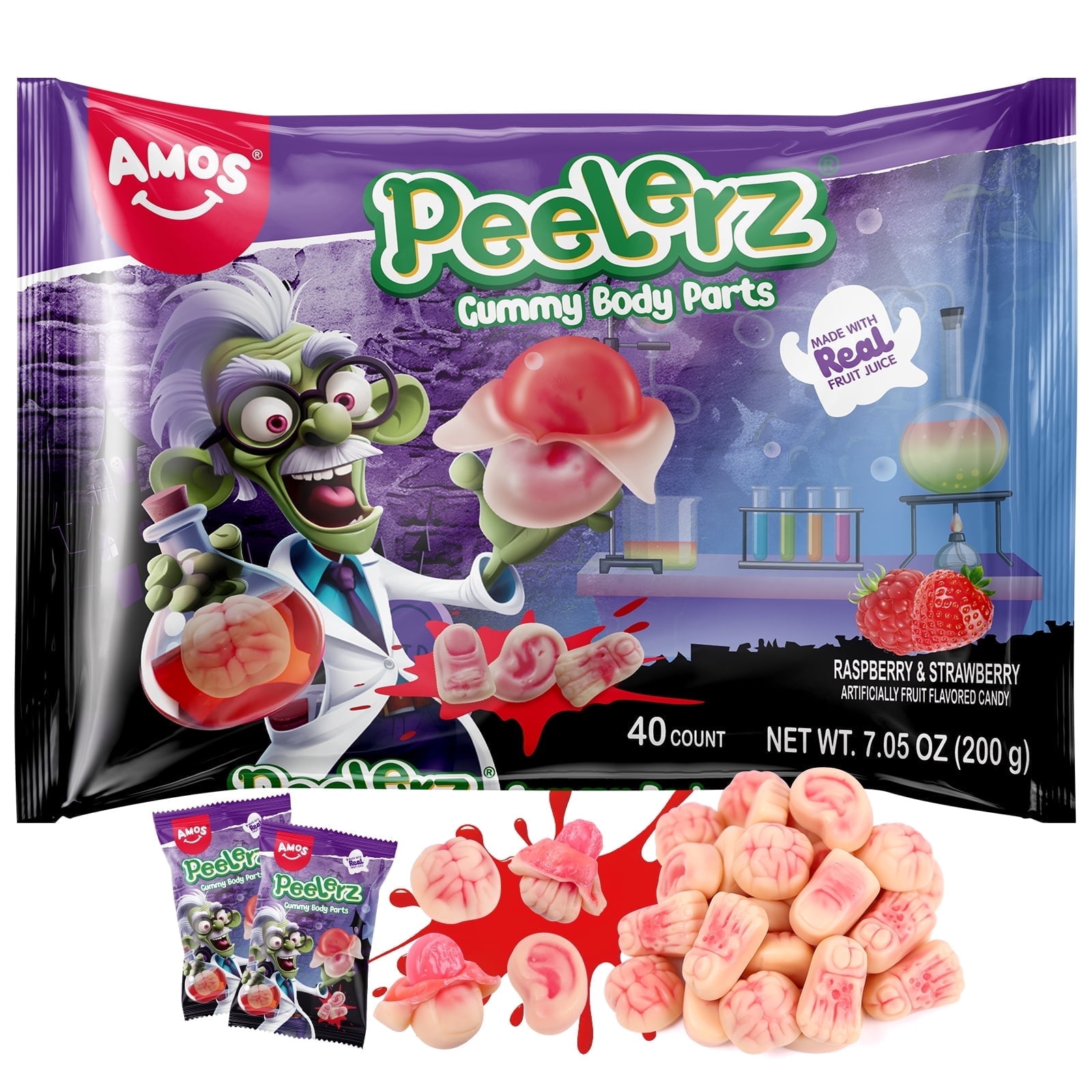 Amos Peelerz Gummy Body Parts, Fat-Free Candy Bulk Peelable Gummies ...