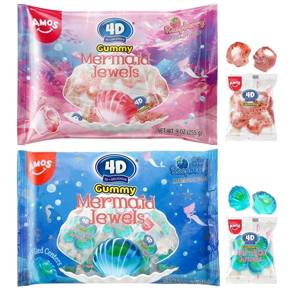 AMOS 4D Gummy Candy Mermaid Jewels Shell Shapes, Soft Center Jelly ...