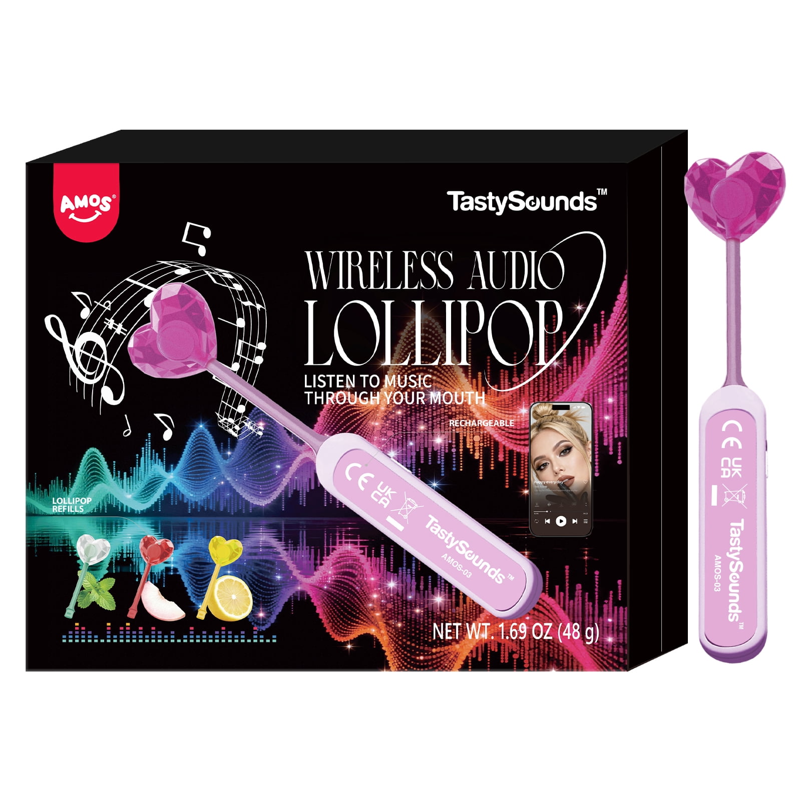 Amos Wireless Music Lollipops Gift Box, Mixed Flavor Audio Heart ...