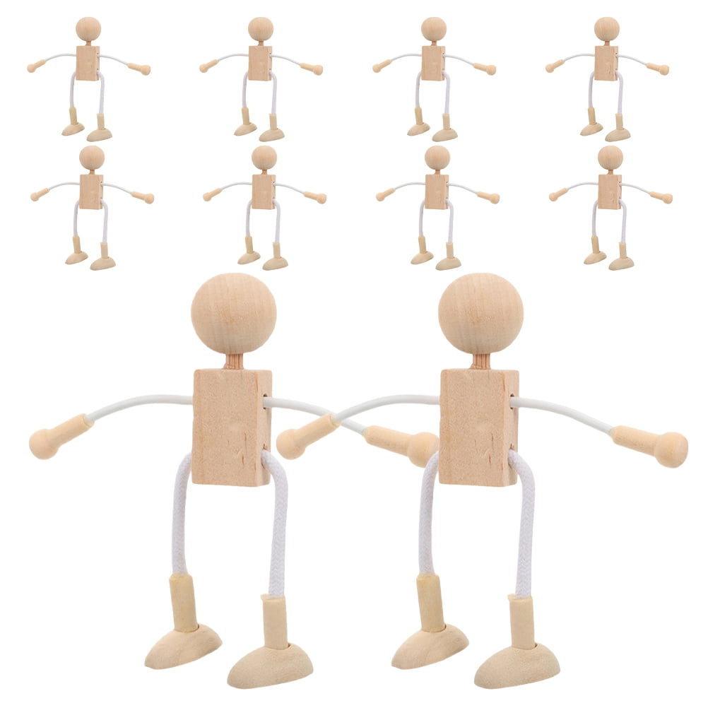 Amosfun 10Pcs Unfinished Wooden Robot Puppet with Detachable and ...