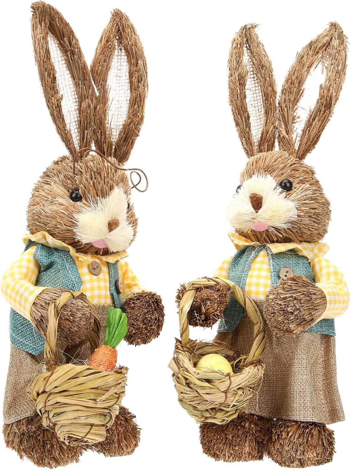 Amosfun 2pcs Handmade Straw Rabbit Woven Rabbit Statue Decor Standing ...