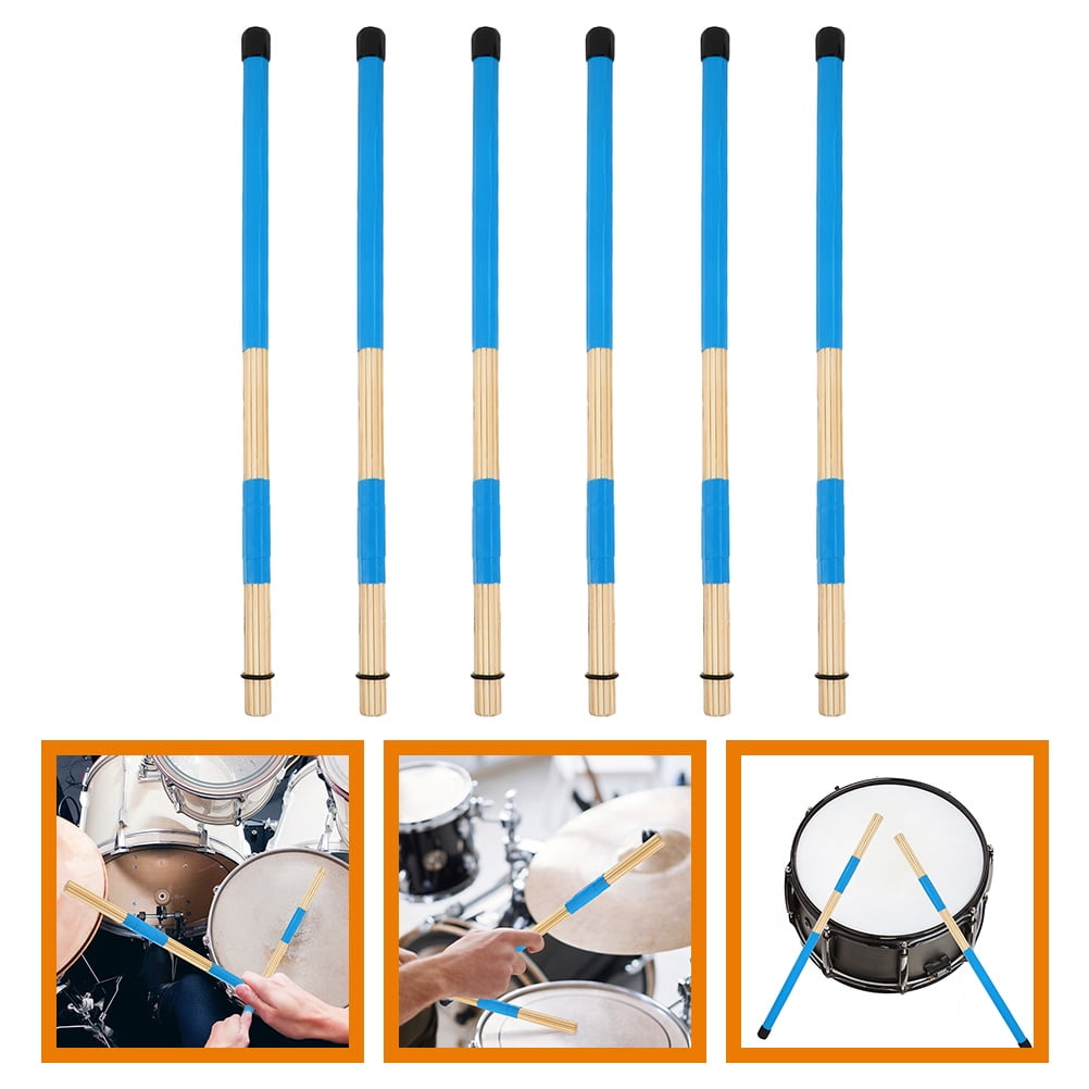 Amosfun 3 Pairs Easy to Use Drum Brushes Bamboo Blue Drum Brush for ...