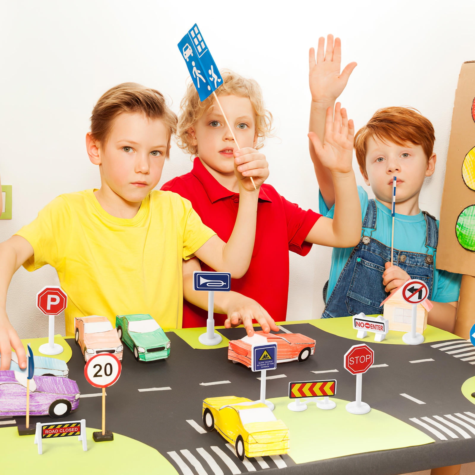 Amosfun Toy Stop Signs Road Sign Toys Plastic 56Pcs Multi - Walmart.com