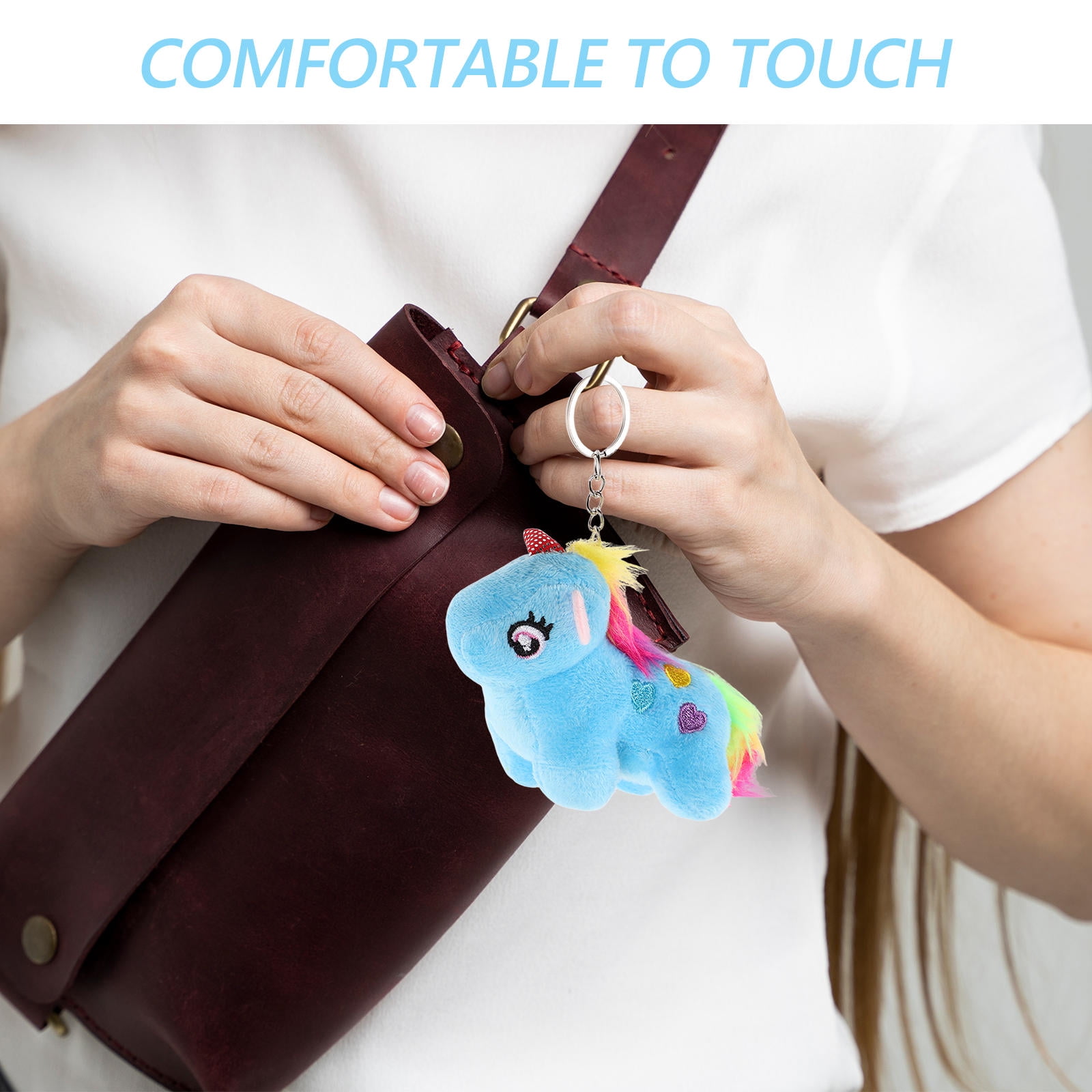 Amosfun Blue Plush Unicorn Keychain Soft Cute Bag Pendant Decorative ...