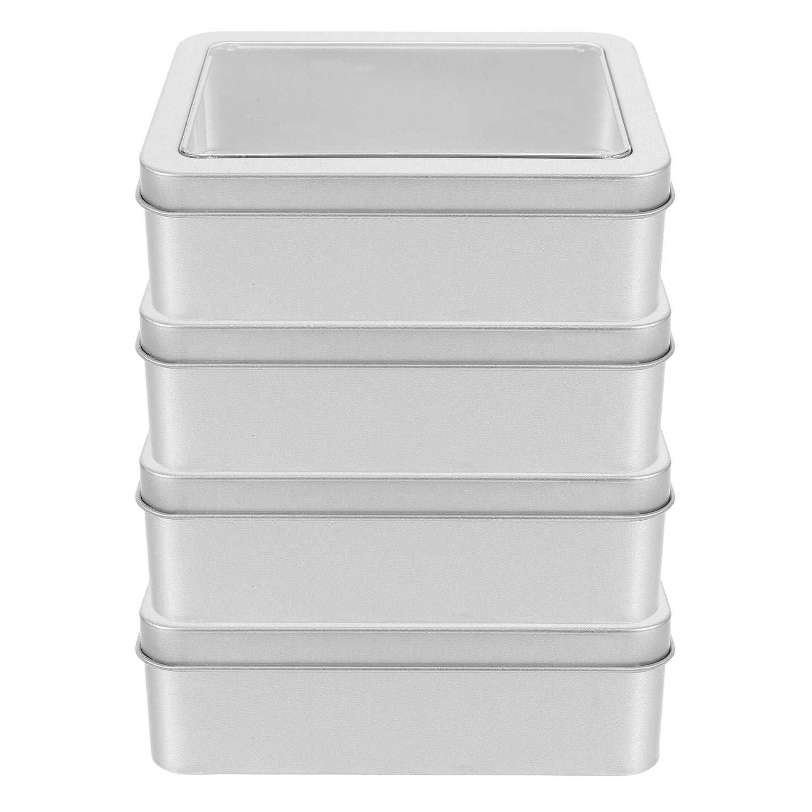 Amosfun 4Pcs Holiday Tins with Lids Silver Rectangular Metal Container ...