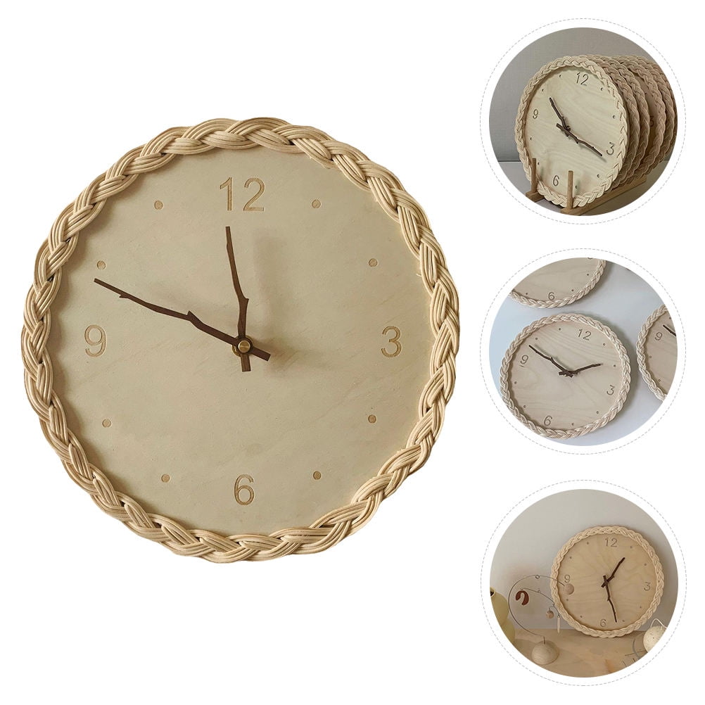 Amosfun Silent Non Ticking Modern Clock Rattan Round Clock for Bedroom ...