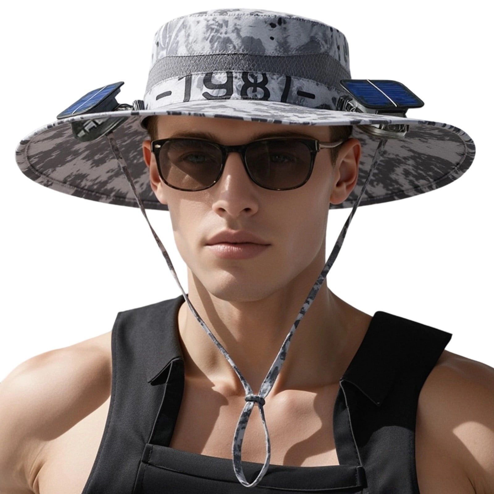 Amou Solar Fan Hat Wide Brim For Outdoor Fishing, Boonie Sun Hat With 2 ...