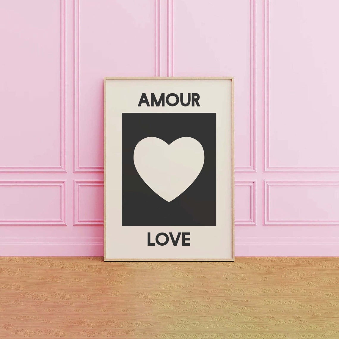 Amour Love Poster Black Heart Wall Art Neutral Cute Trendy Poster ...