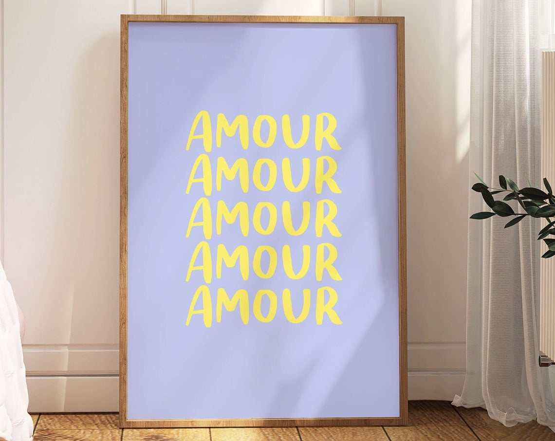 Amour Love Print, Typography Art Poster, Trendy Retro Art, Bar Decor ...