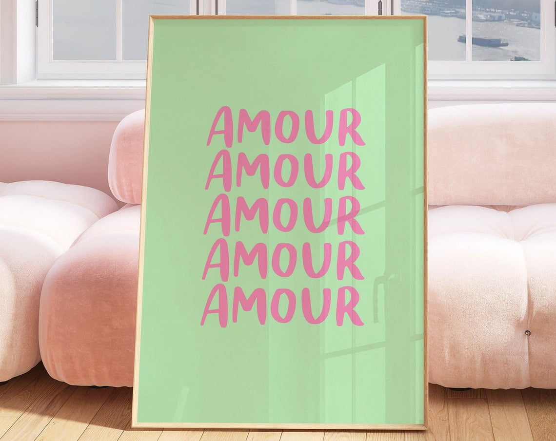 Amour Love Print, Typography Art Poster, Trendy Retro Art, Bar Decor ...