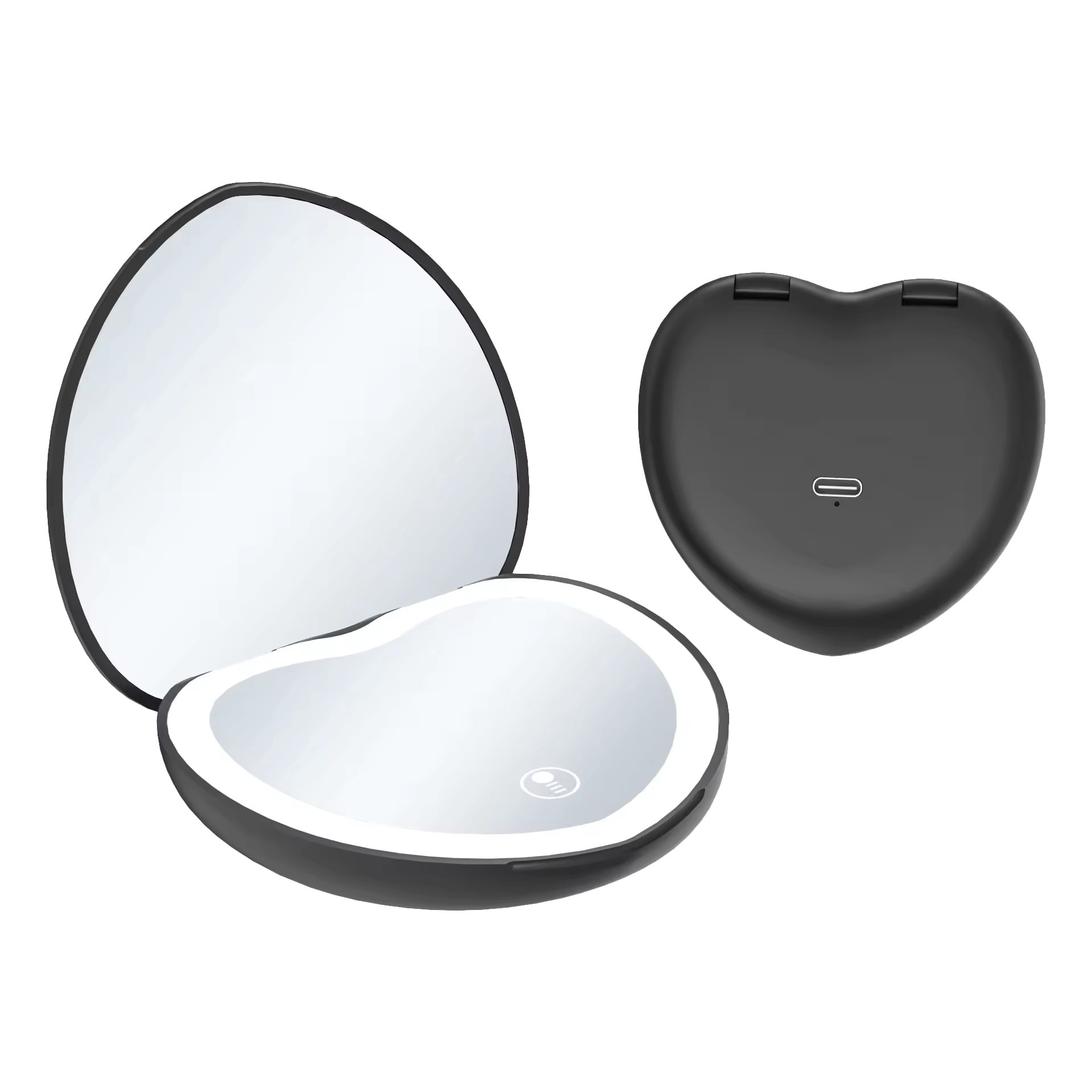 AmourGlow Heart-Shaped Compact Makeup Mirror with Smart LED Halo ...