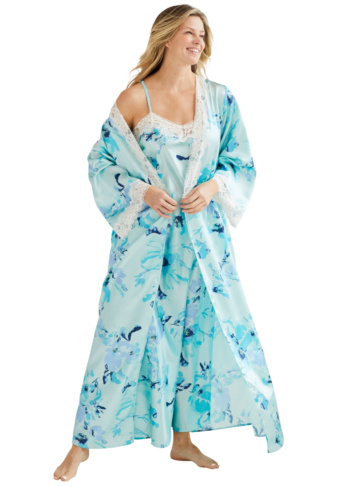 Amoureuse Women's Plus Size The Luxe Satin Long Peignoir Set Pajamas ...