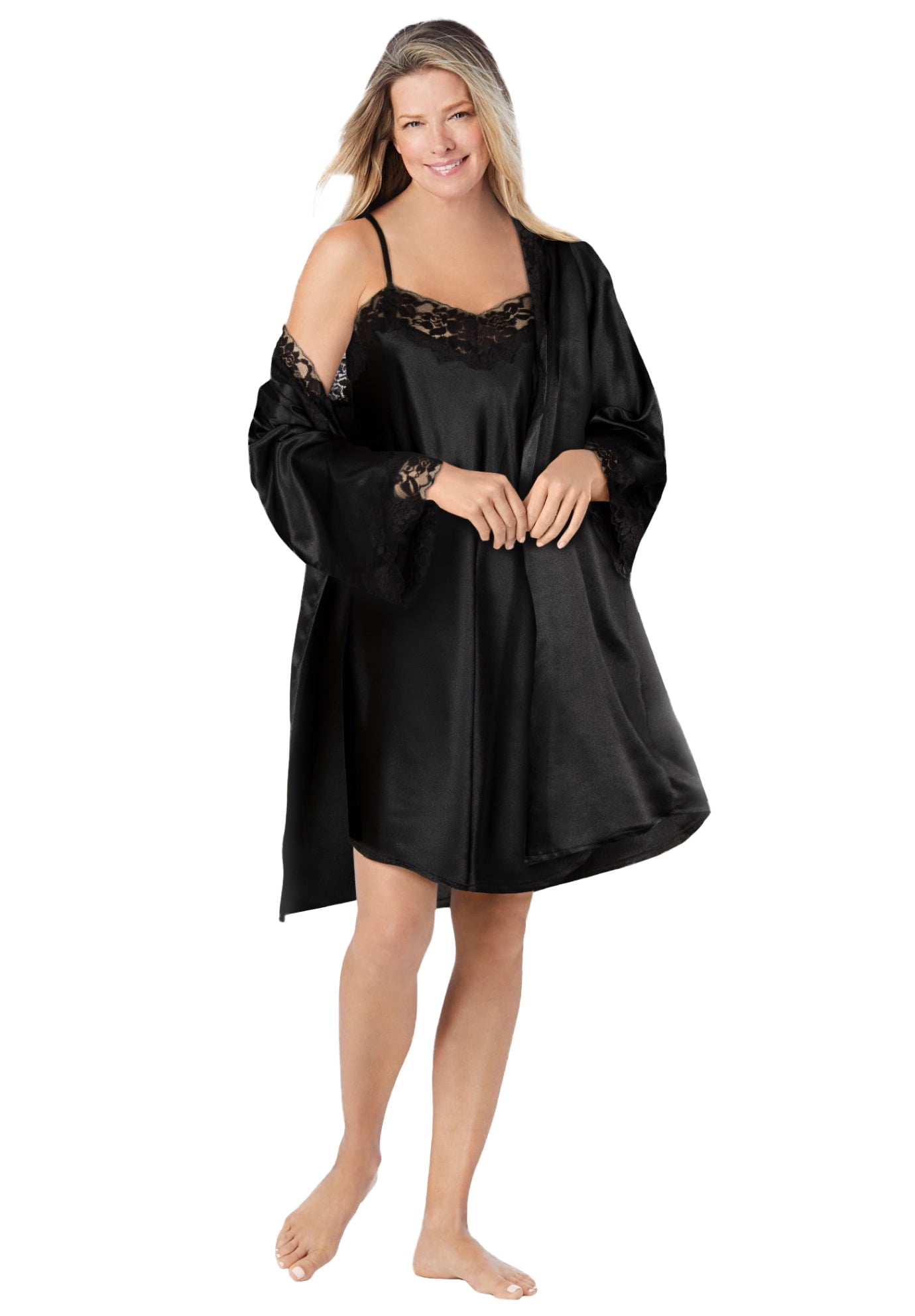 Amoureuse Plus Size The Luxe Satin Short Peignoir Set - Walmart.com