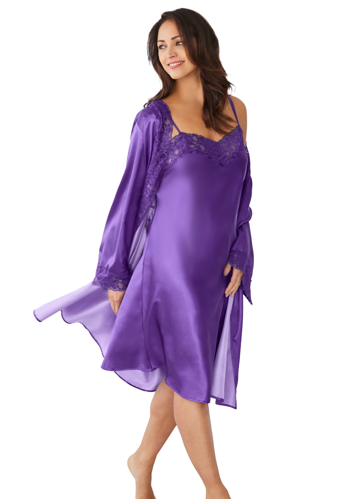Amoureuse Women's The Luxe Satin Short Peignoir Set - 3X, Plum Burst ...