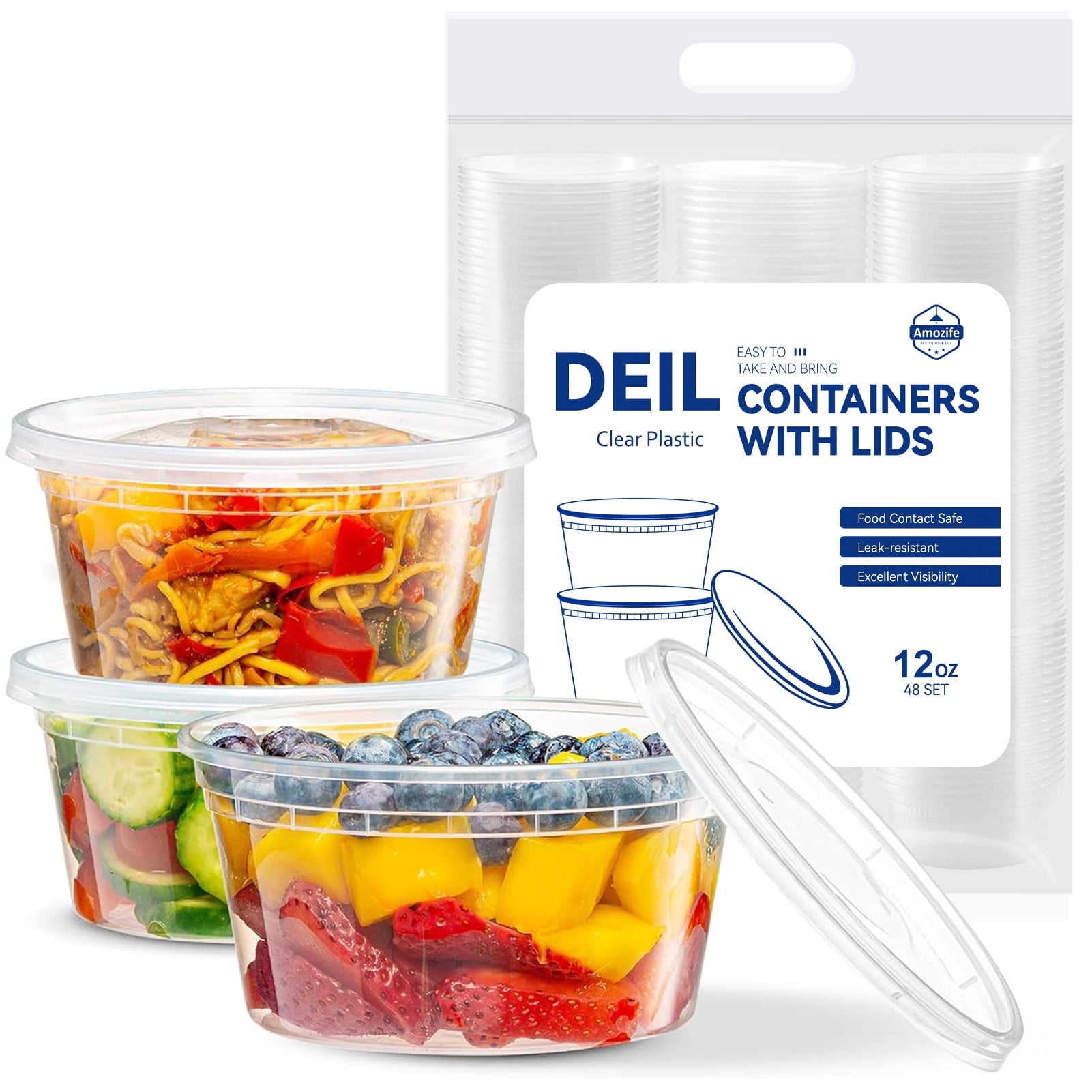 Amozife 12 oz Clear Plastic Deli Food Storage Containers with Lids, BPA ...