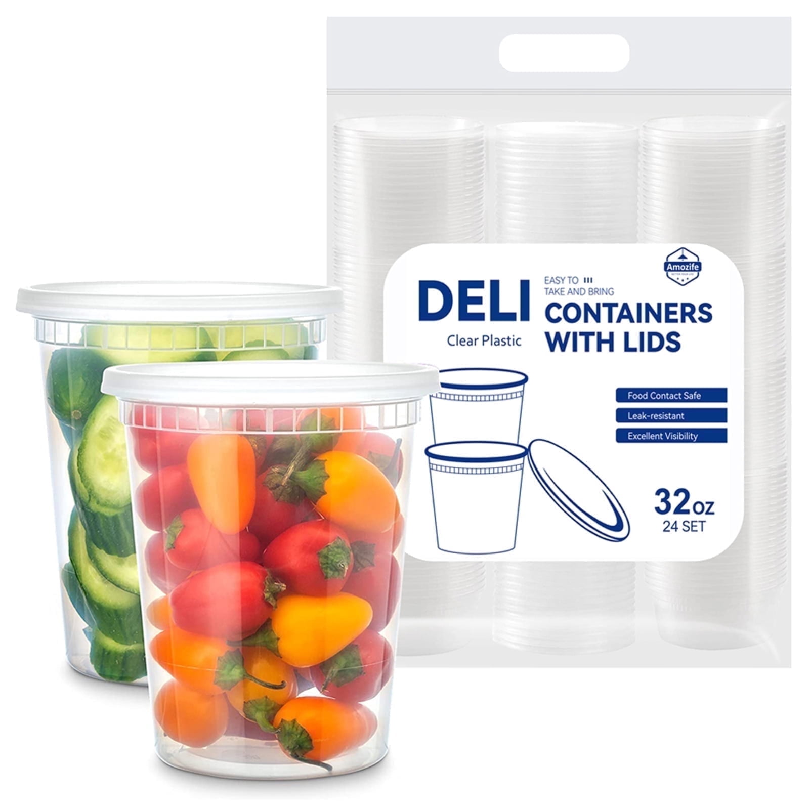 Amozife 32 oz Clear Plastic Deli Food Storage Containers with Lids, BPA ...