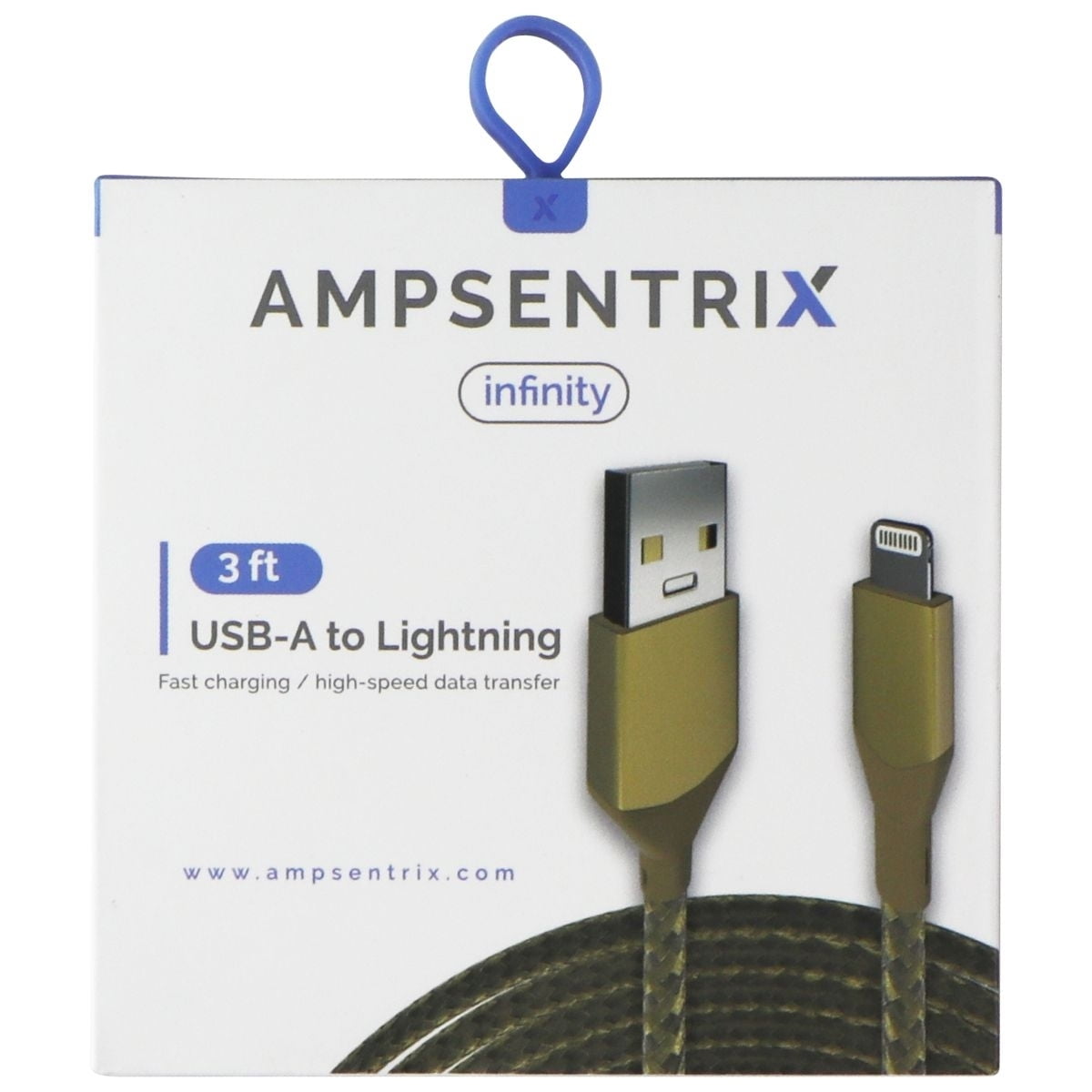 AmpSentrix Infinity 3 FT USB-A to 8-pin Charge Cable - Gold - Walmart.com