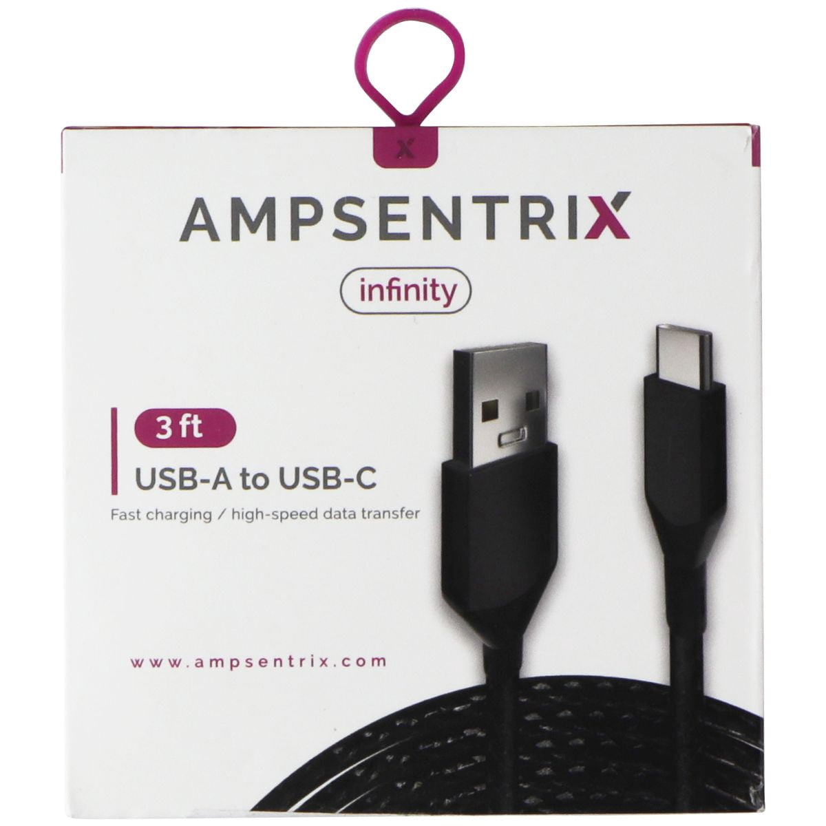 AmpSentrix Infinity 3 FT USB-A to USB-C Charge Cable - Black - Walmart.com