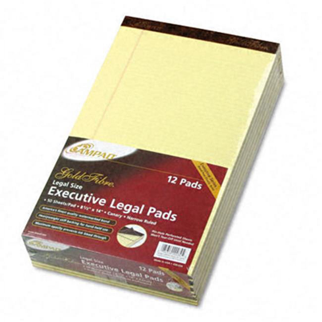 Ampad 20034 Gold Fibre Pads Narrow/Margin Rule Legal Canary 12 50-Sheet ...