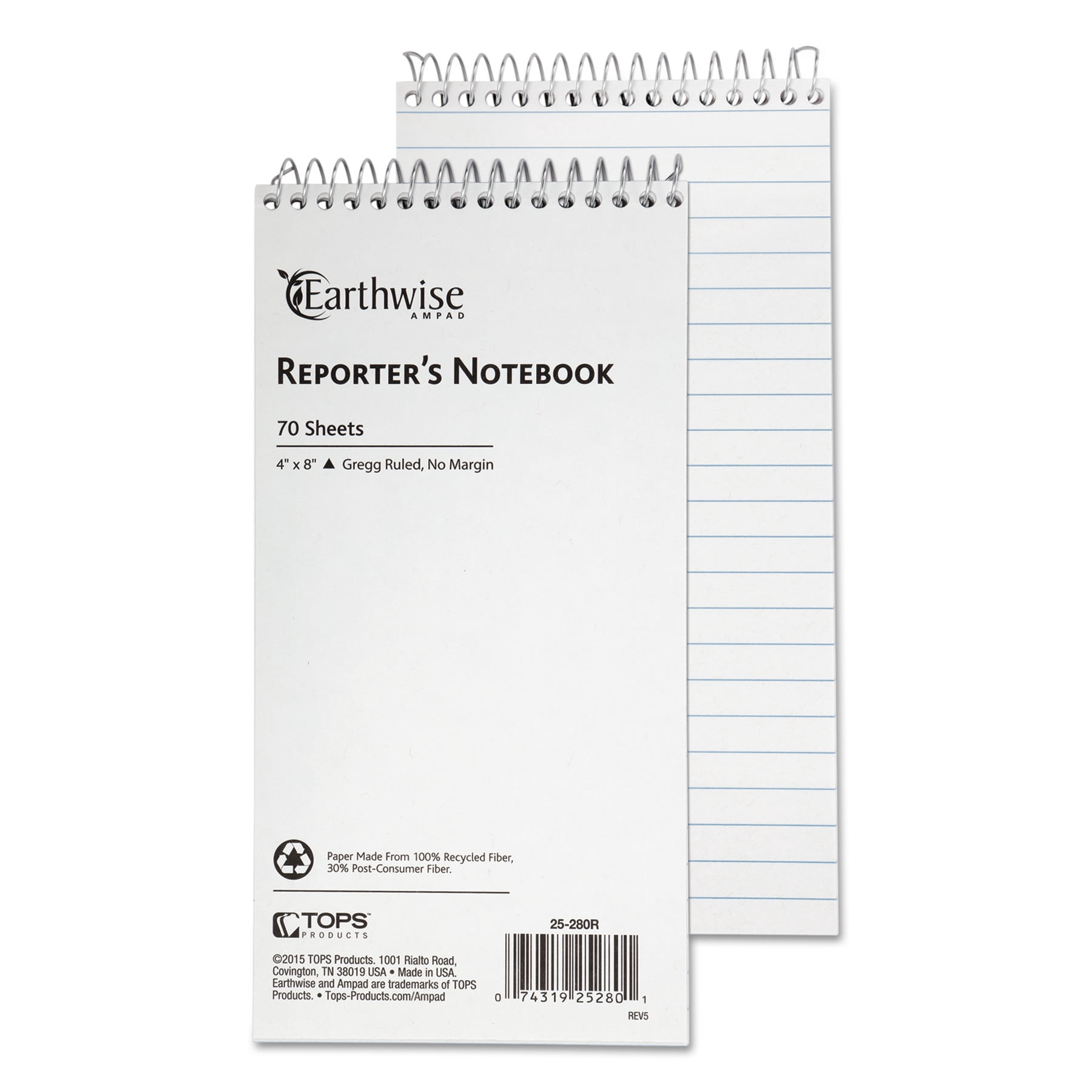 Ampad Earthwise by Ampad Recycled Reporter's Notebook, Pitman Rule, 4 x ...