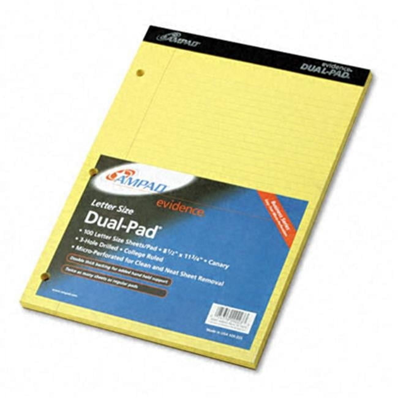 Ampad Evidence Pad Dual College/Med Ruled 8-1/2 x 11-3/4 Canary 100 ...