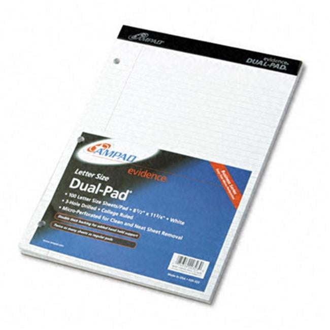 Ampad Evidence Pad Dual College/Med Ruled 8-1/2 x 11 3/4 White 100 ...
