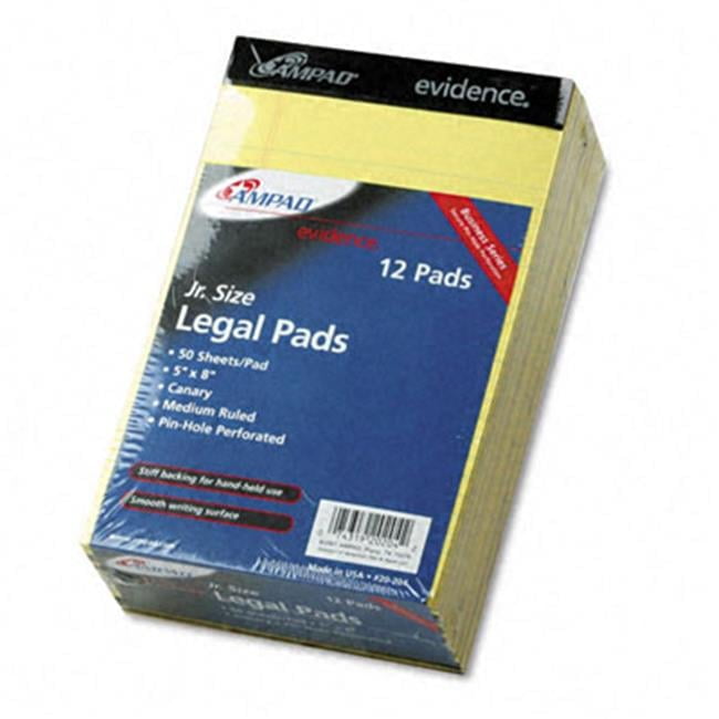 Ampad Evidence Perf Top Pads- Jr. Lgl/Red Margin Rule- 5 x 8- Canary ...
