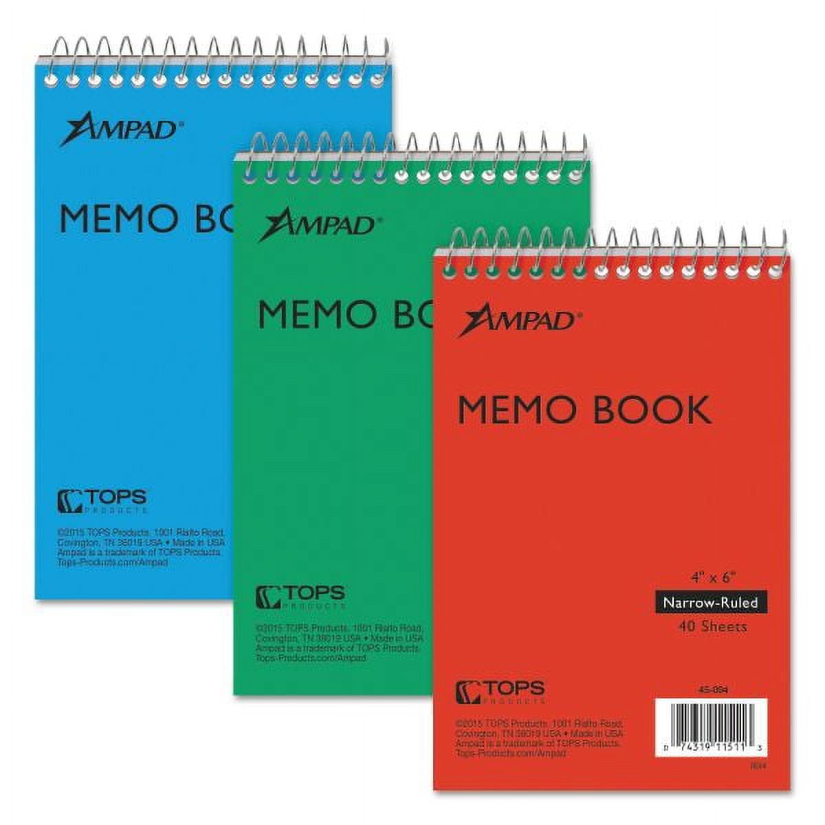 Ampad Memo Pads, Narrow Rule, Assorted Cover Colors, 40 White 4 x 6 ...