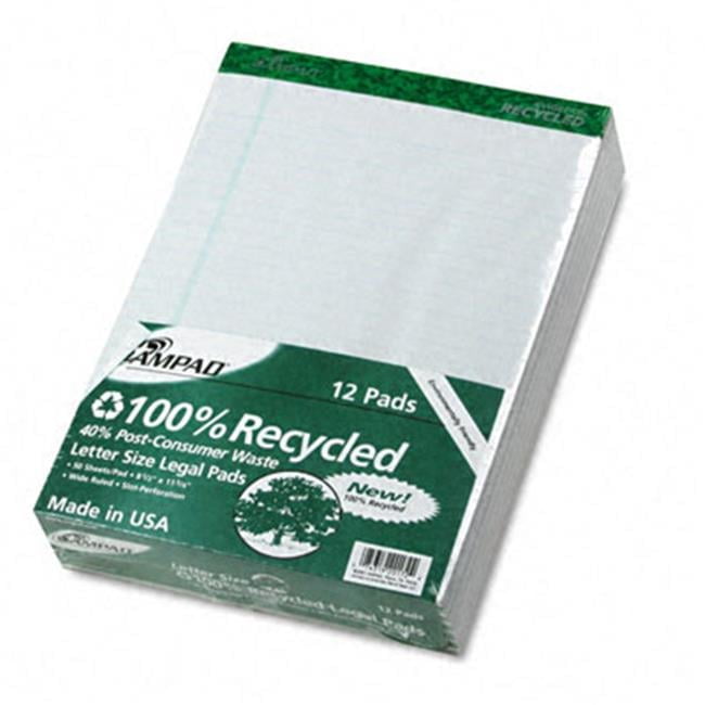 Ampad Perforated Recycled Pads Legal/Wide Rule Ltr WE 12 50-Sheet Pads ...