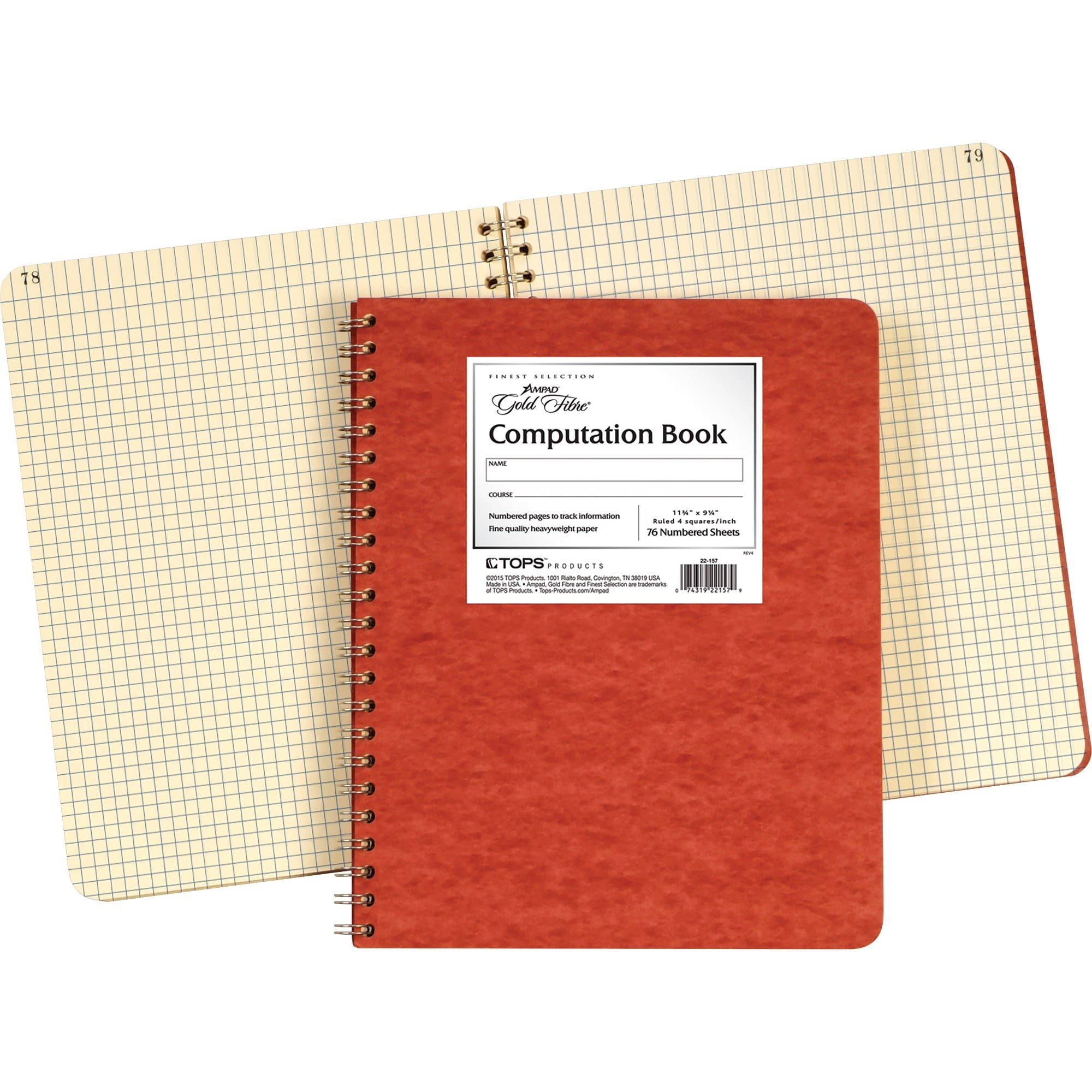 Ampad Graph Notebook, Retro Computation, 76-Sheet, Red Cover, 1 Each ...