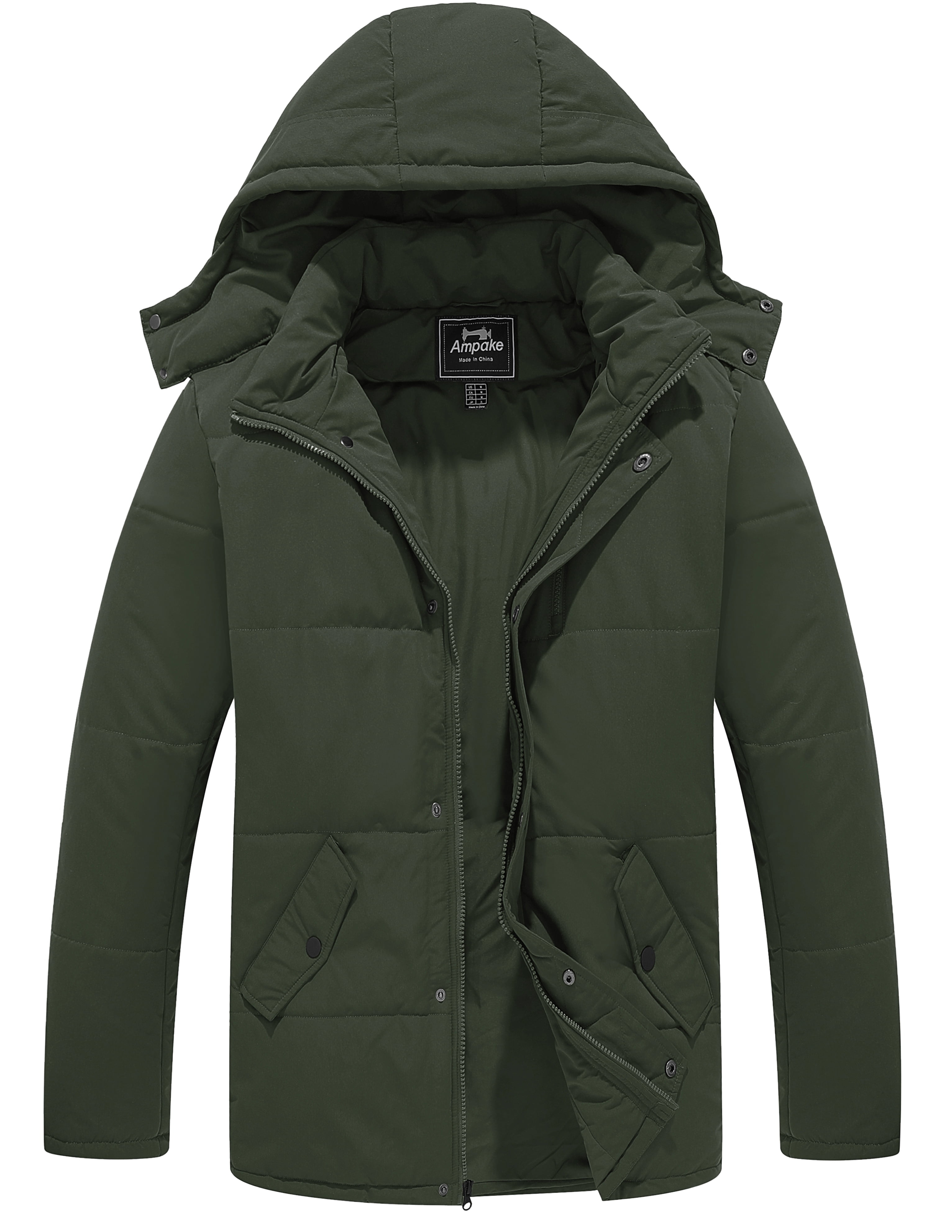 Ampake Men's Big and Tall Winter Coat Hooded Puffer Coat Waterproof ...