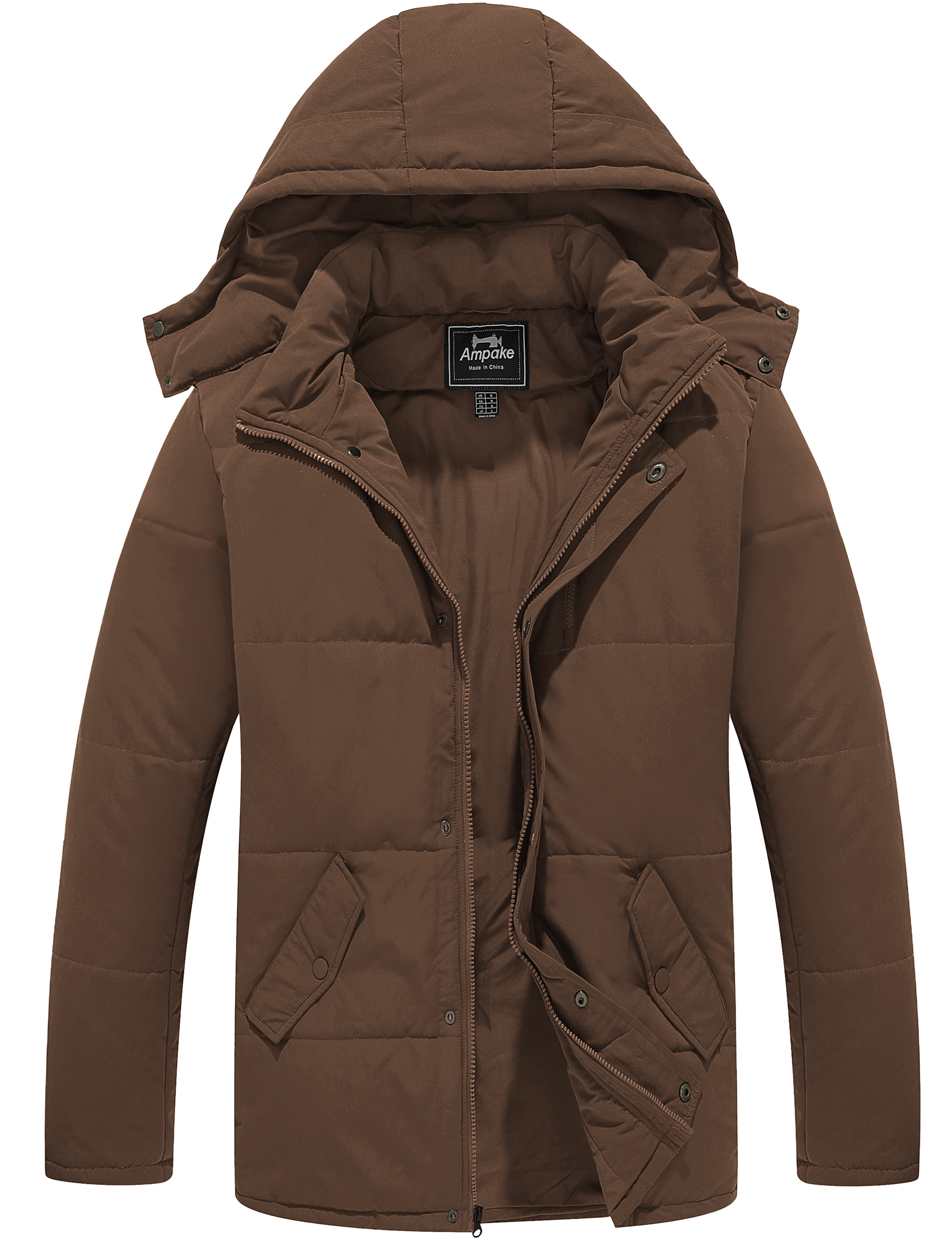 Ampake Men's Puffer Jacket Windproof Winter Coat Hooded Puffer Jacket ...