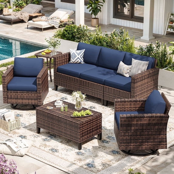 Ampatio 7 Pieces Patio Furniture Outdoor Conversation Set Rattan Wicker ...