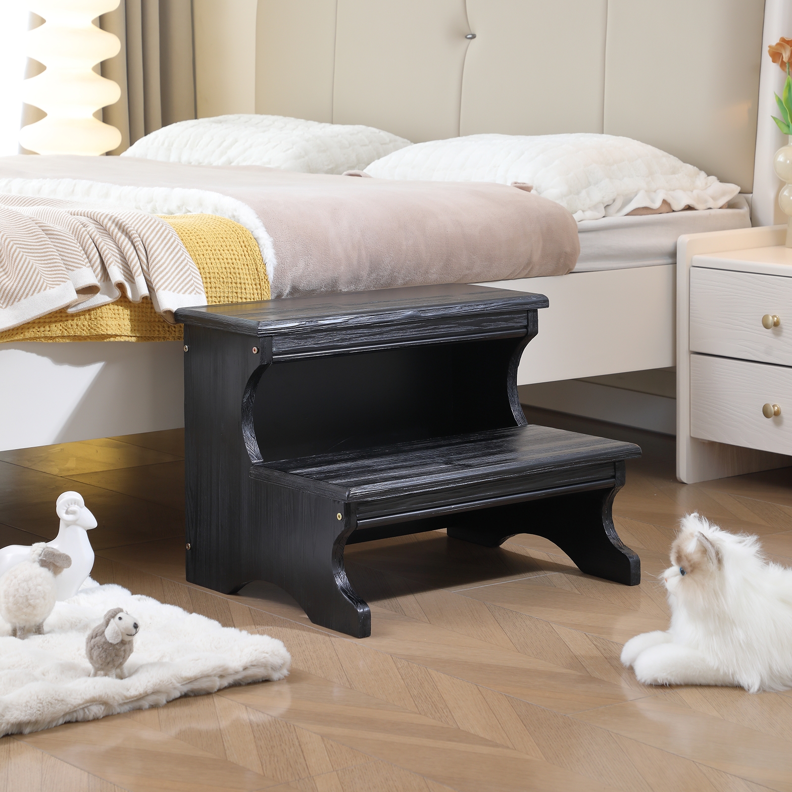 AmpelioDécor Solid Wood Step Stool,Heavy Duty 2 Step Stool,Classic ...