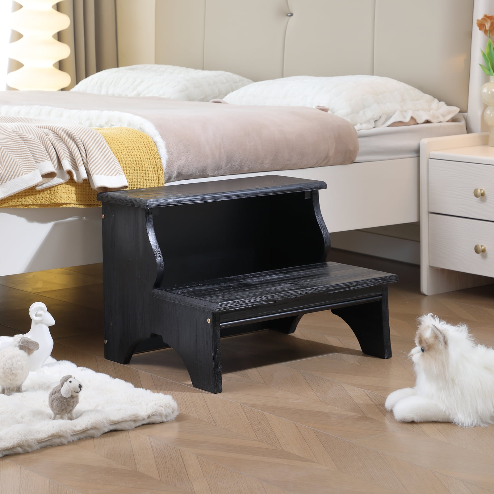 AmpelioDécor Solid Wood Step Stool,Heavy Duty 2 Step Stool,Classic ...