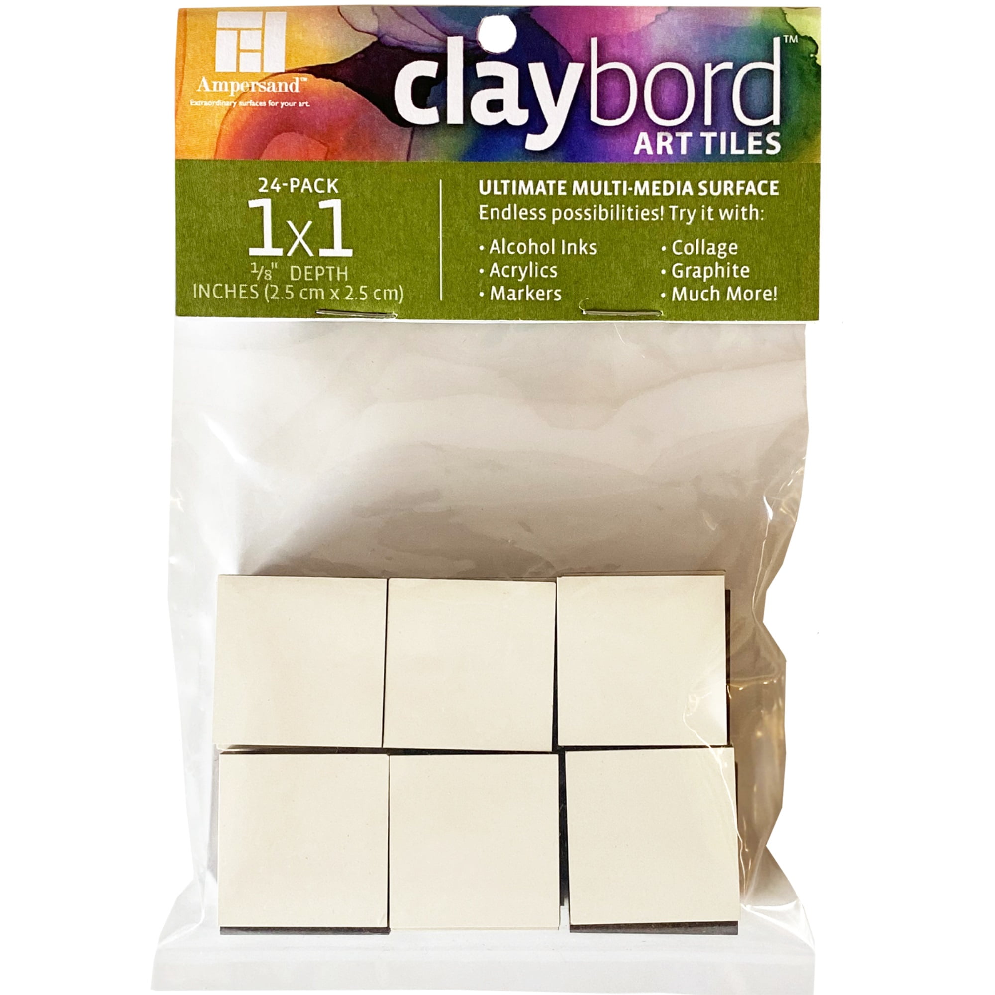 Ampersand Claybord Art Tiles - 1" W x 1" L x 1/8" D, Package of 24 ...