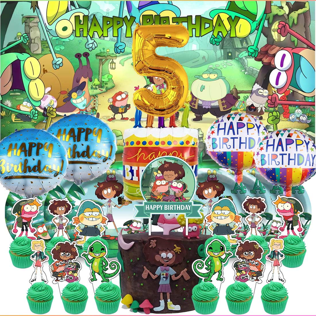 Amphibia 5th Tableware Balloons Cake Toppers Backdrop Banner Supplies ...