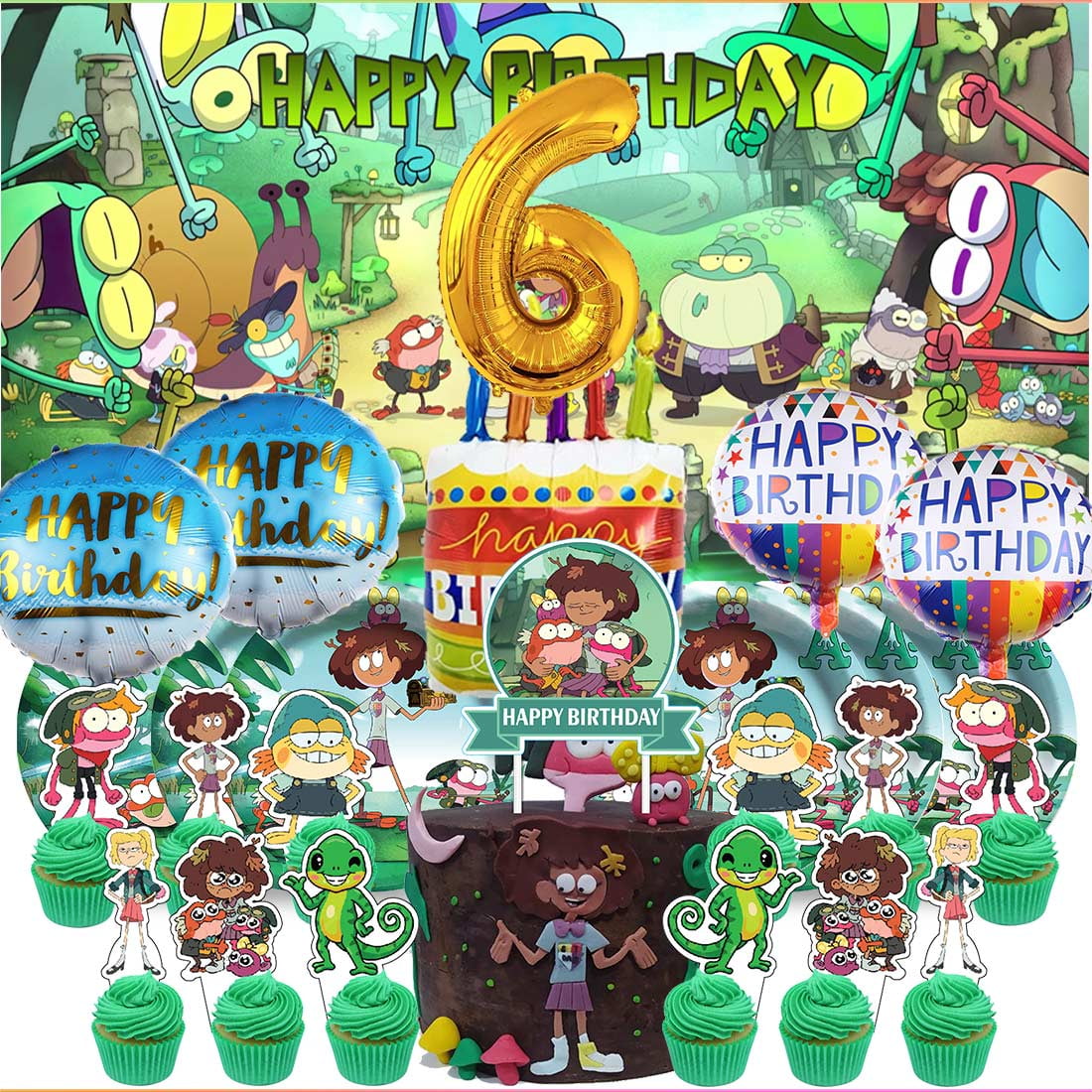 Amphibia 6th Tableware Balloons Cake Toppers Backdrop Banner Supplies ...