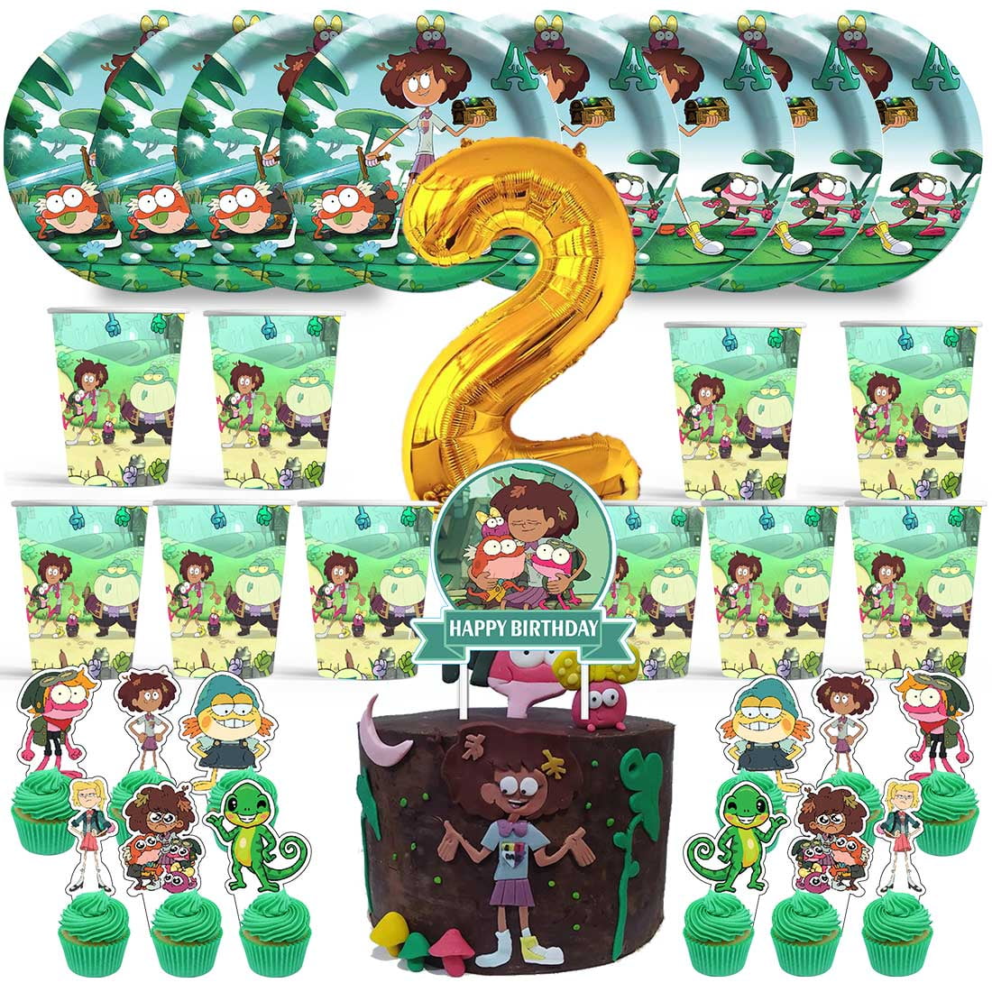 Amphibia Birthday 2nd Cups Party Supplies Plates Fans Decorations Cake ...