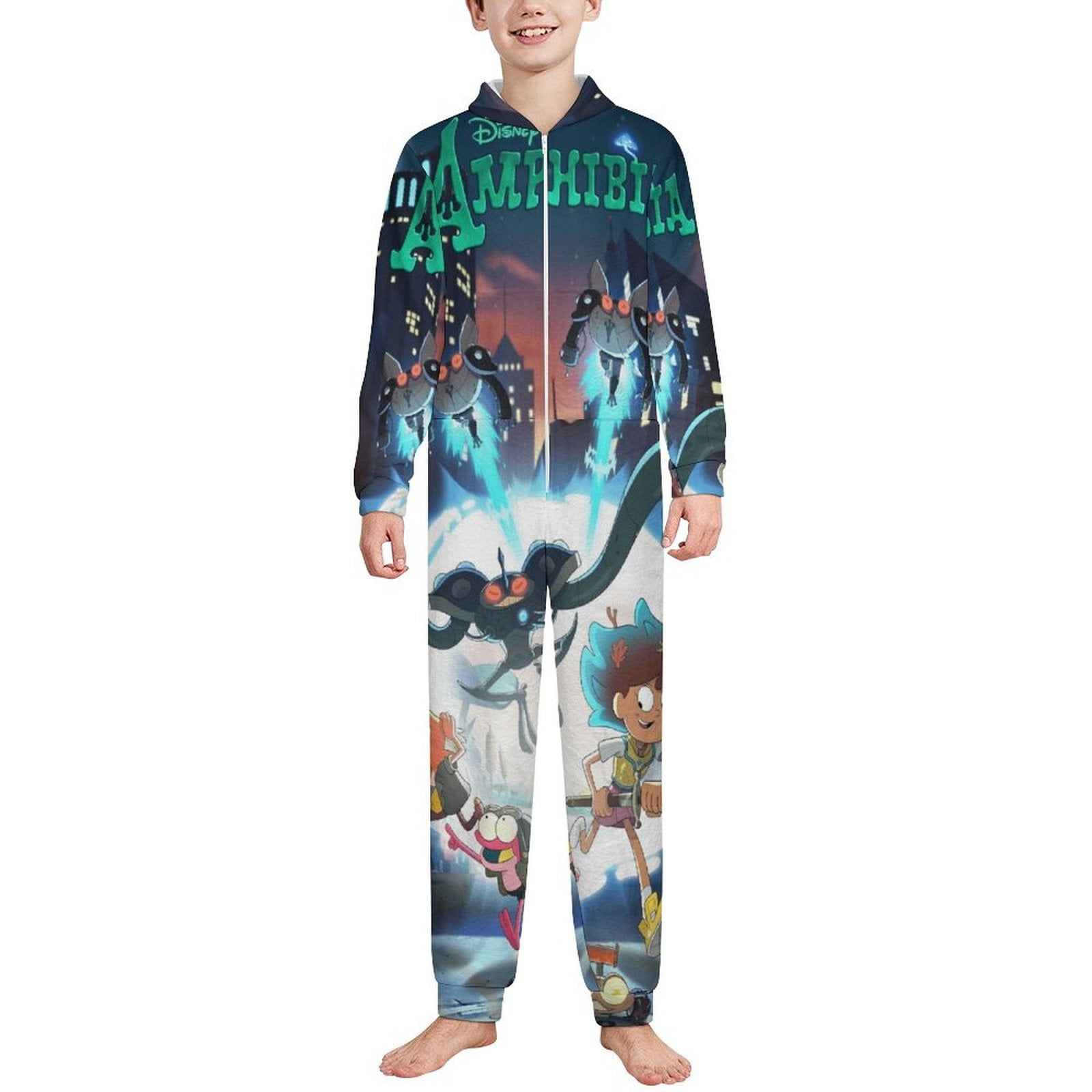 Amphibia Kids Hooded Union Suit One Piece Pajama Outfit Boys Girls PJs ...