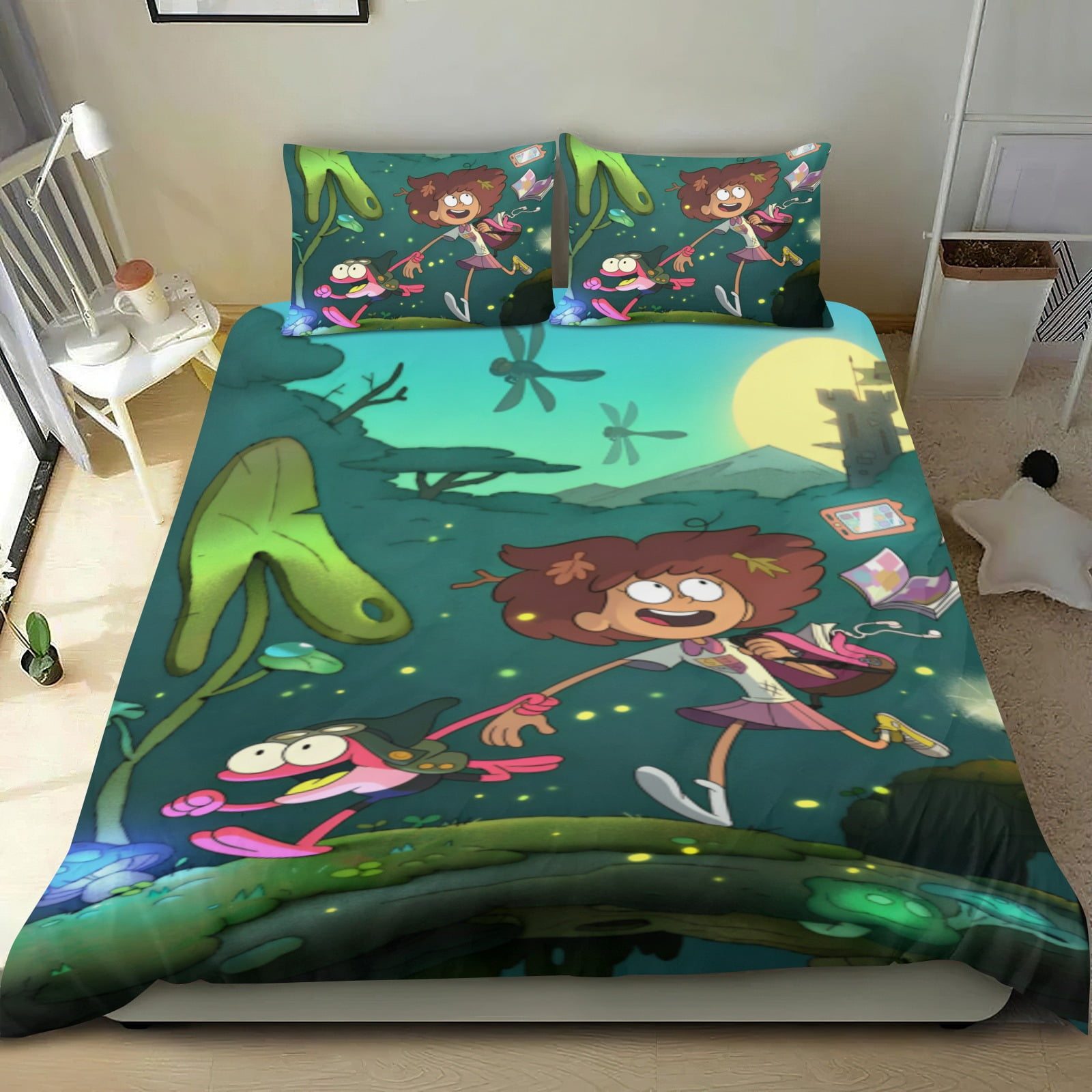 Amphibia Themed Bed Sheet Set Three Piece Set 36x75 In ches Comfortable ...